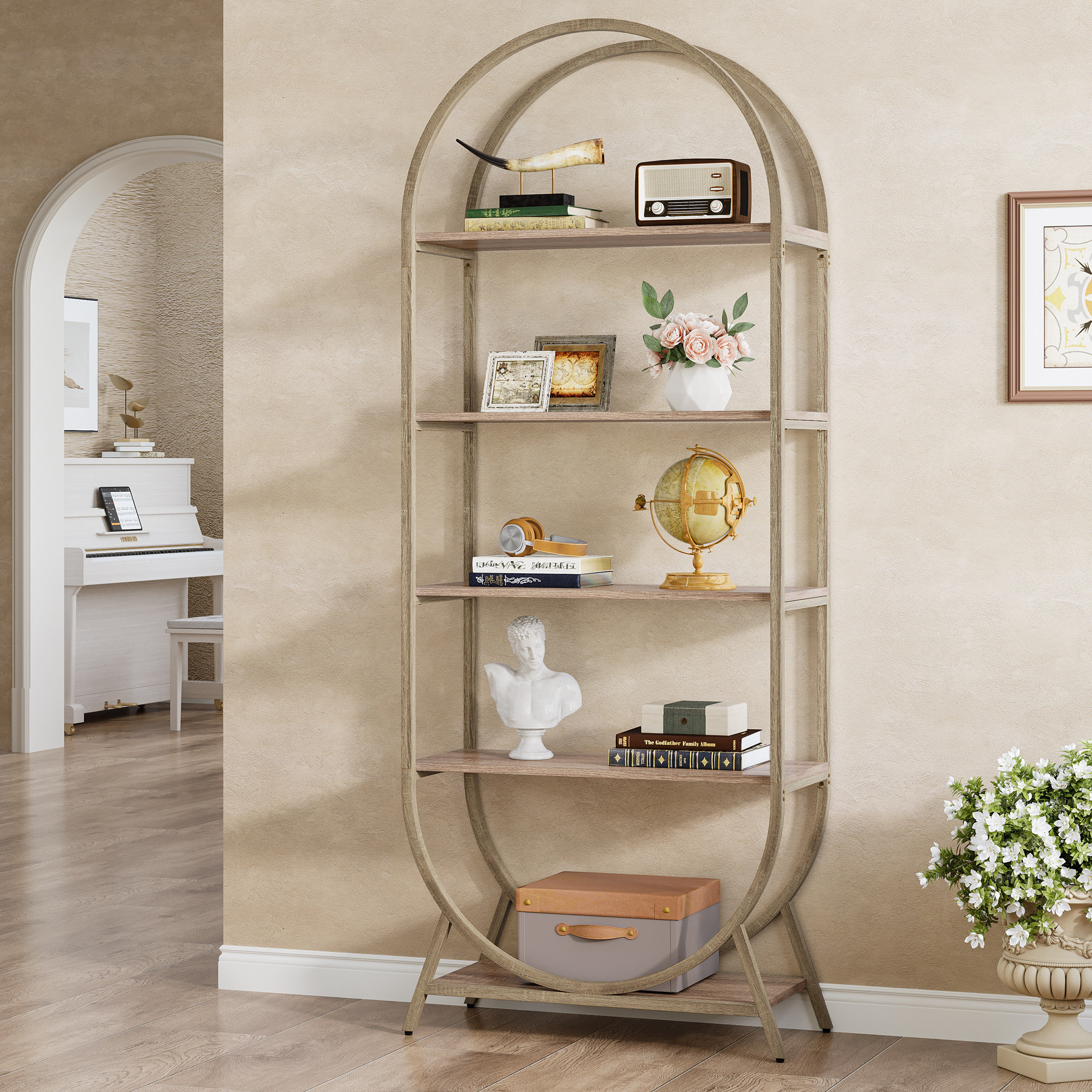 17 Stories 70.8" Tall Arched Bookcase, Modern 5-Tier Open Bookshelf ...