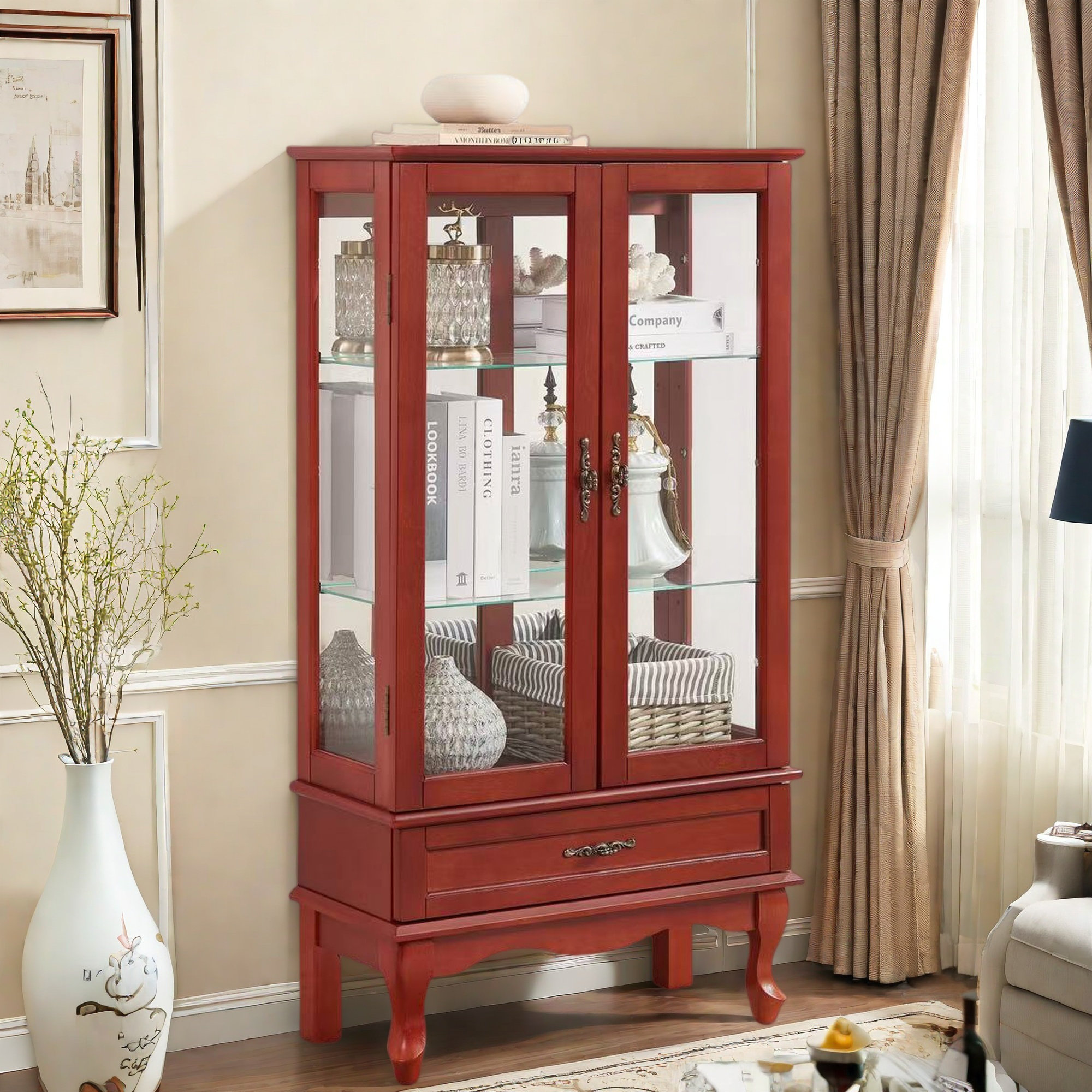 Charlton Home® Lighted Glass Display Cabinet With 2 Glass Doors ...