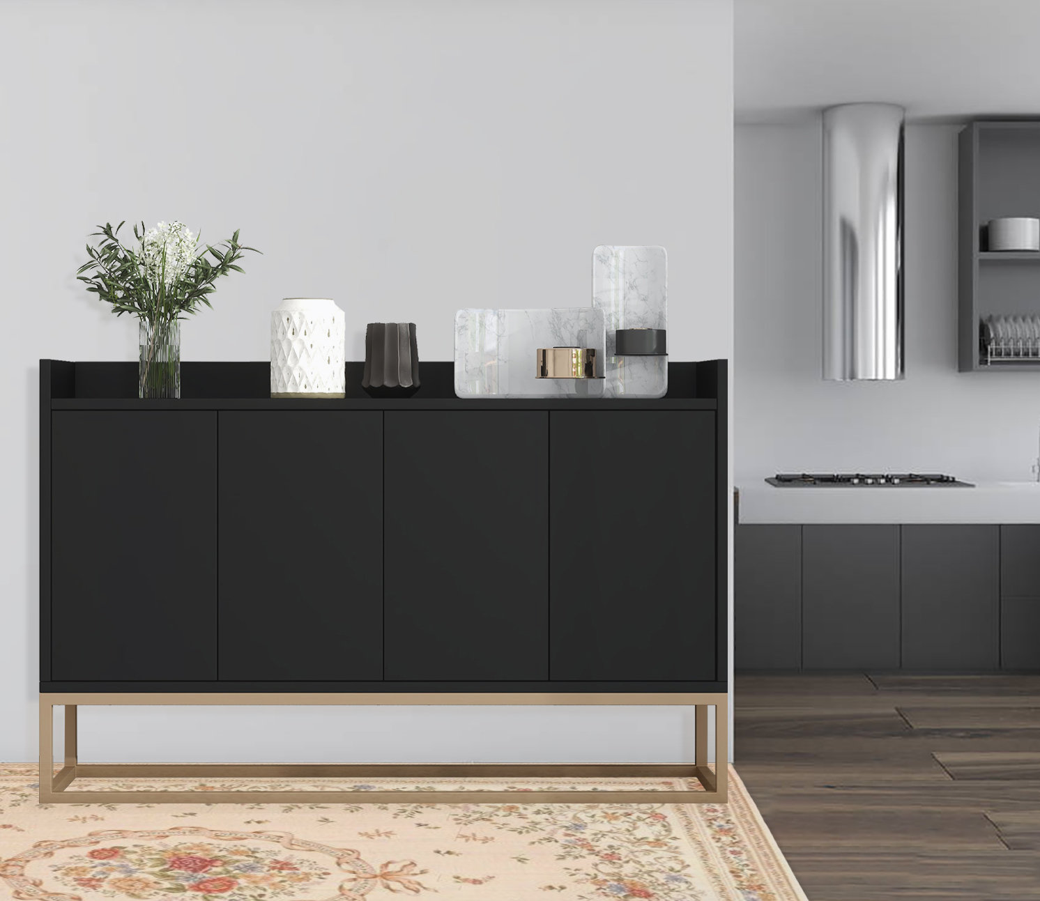 Mercer41 Buffet de 47,2 po avec comptoir ouvert et armoire de rangement ...