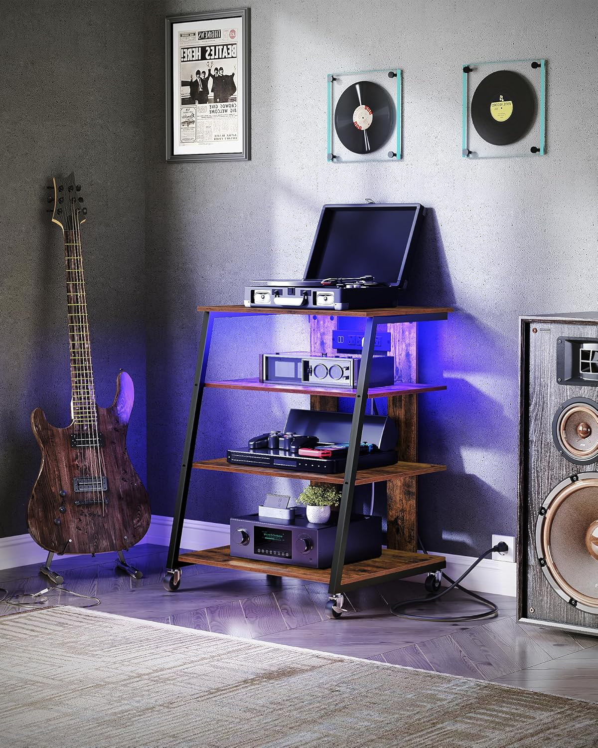 17 Stories 4-Tier AV Media Stand With Wheels, Stereo Stands, Media ...