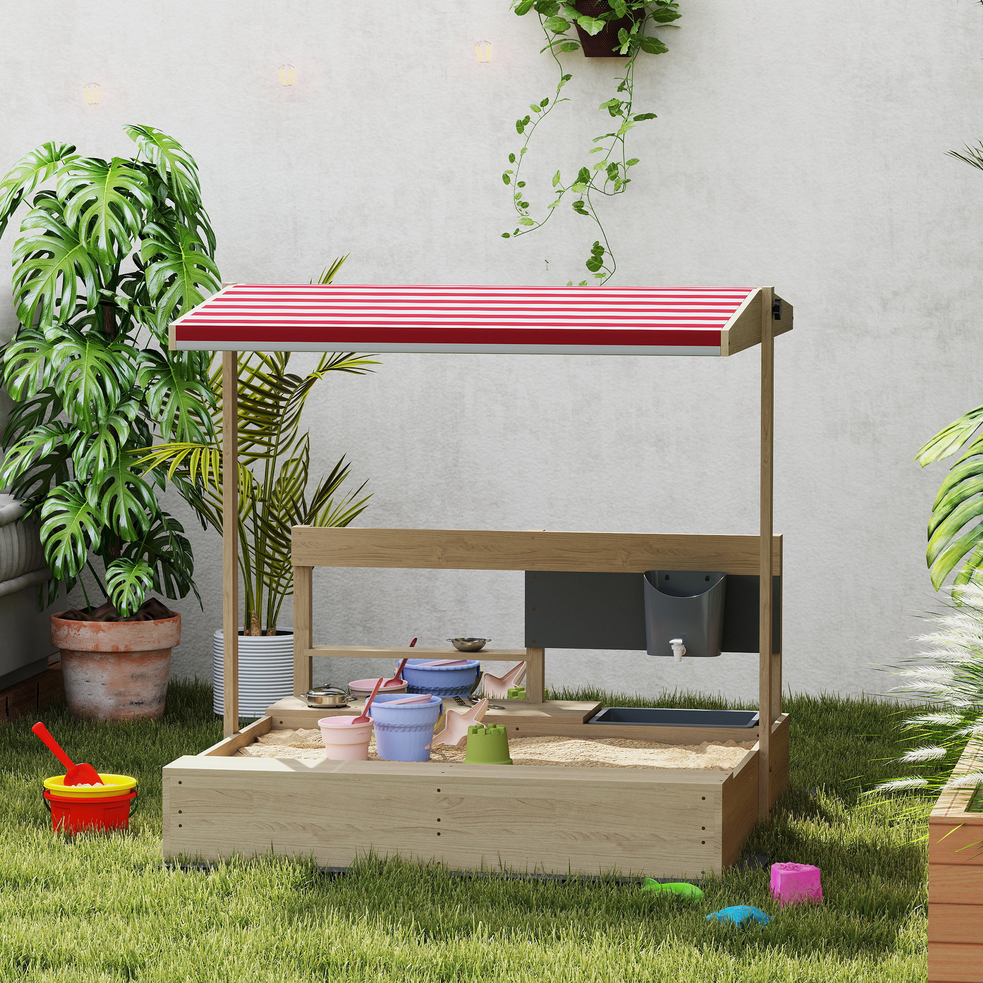 Outsunny Kids Sandbox with Cover, Wooden Sand Box Outdoor, - Wayfair Canada