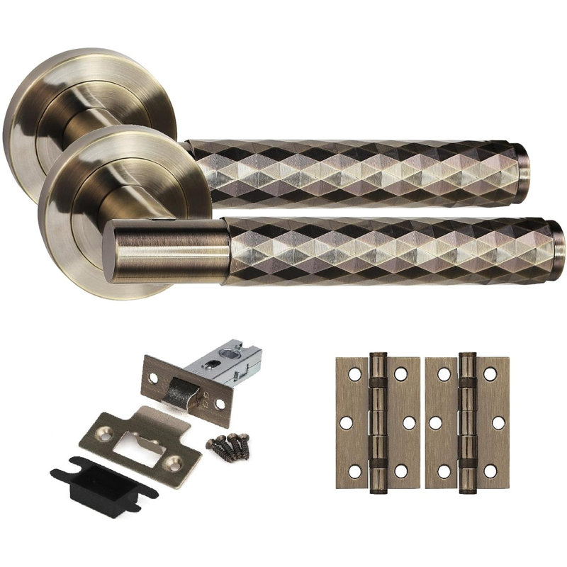 Golden Grace Knurled Diamond Cut T-Bar Bathroom Door Handle Set Antique ...