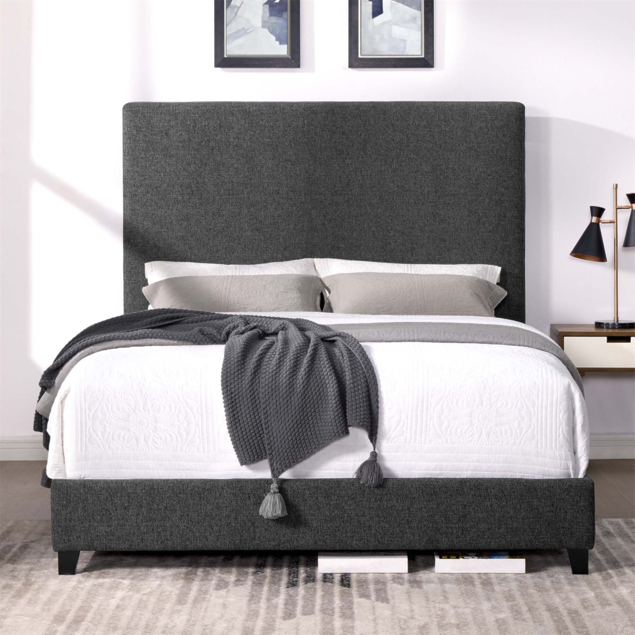 Red Barrel Studio® Stylish Charcoal Upholstered Queen Size Platform Bed ...