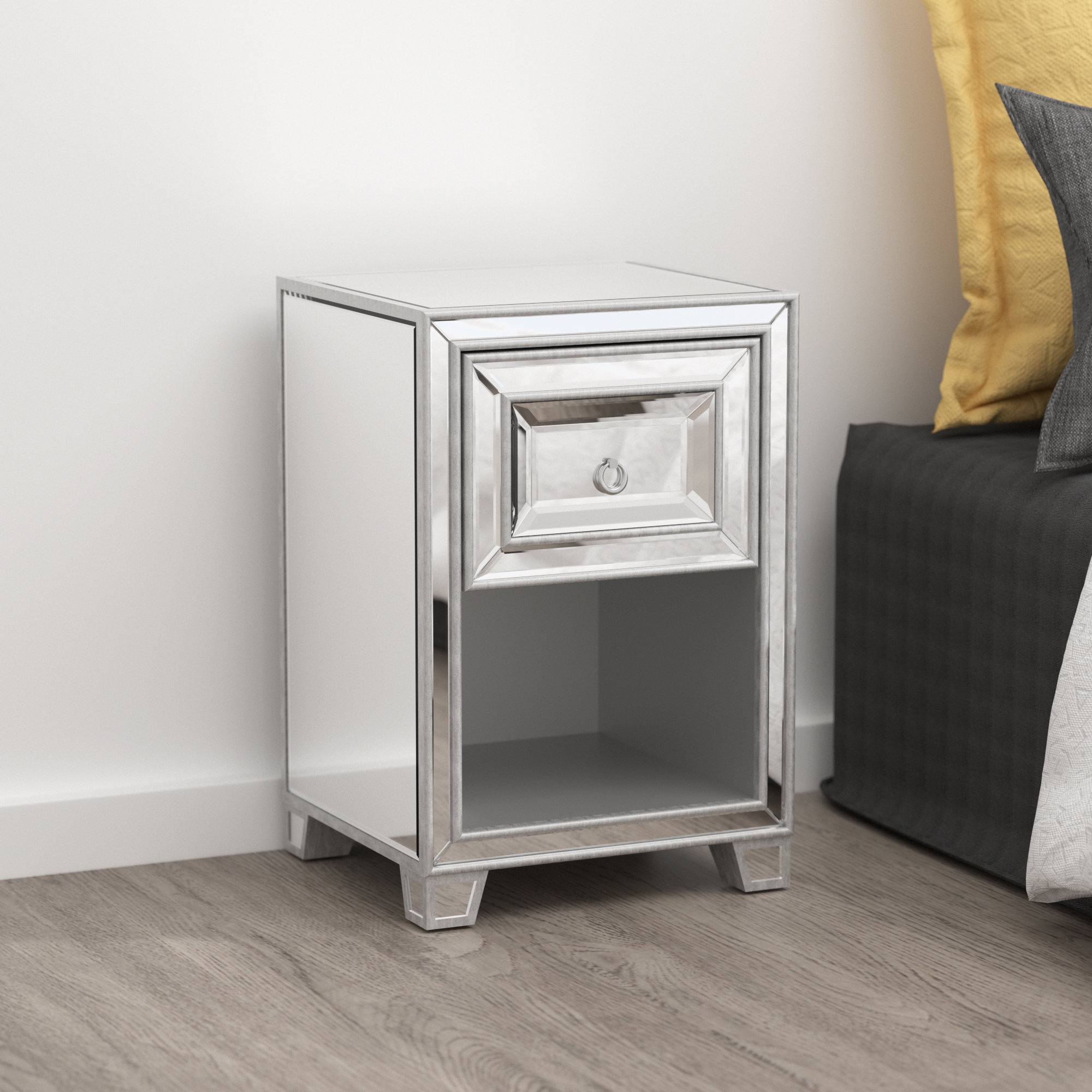 House of Hampton 1 - Drawer Glass Nightstand in Silver - Wayfair Canada