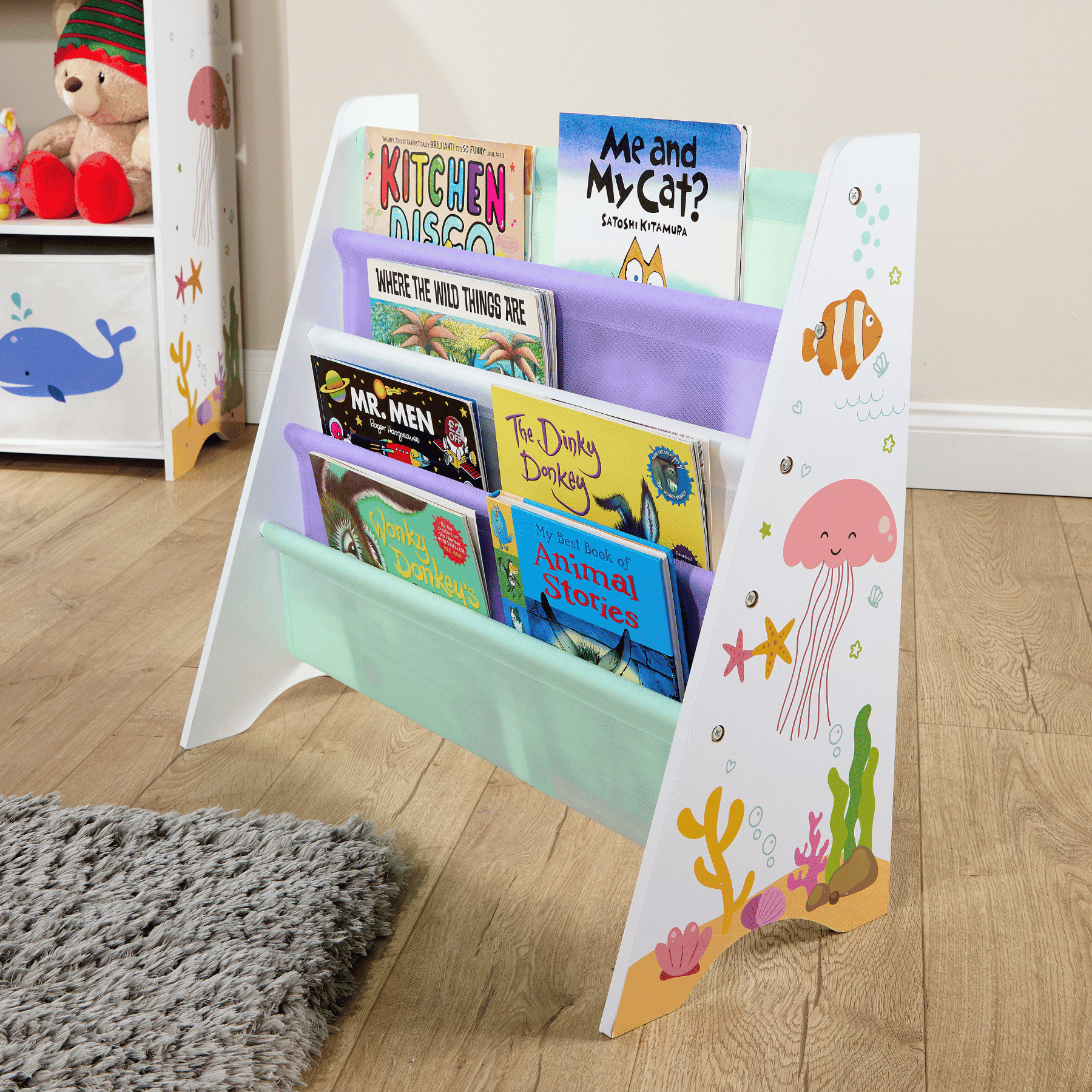 Ebern Designs Sadeel 4-Tier Sling Bookshelf Front-Facing Book Storage ...