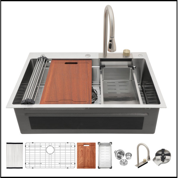KUNMINGZHUHE 33" Drop In Waterfall Kitchen Sink - 33*22 Inch Single ...
