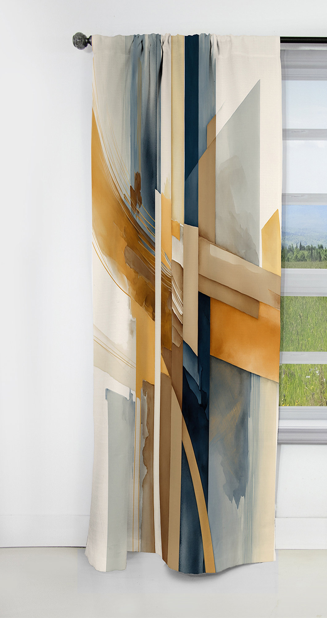 Design Art Modern Blue And Gold Abstract I - Transitional Curtain ...