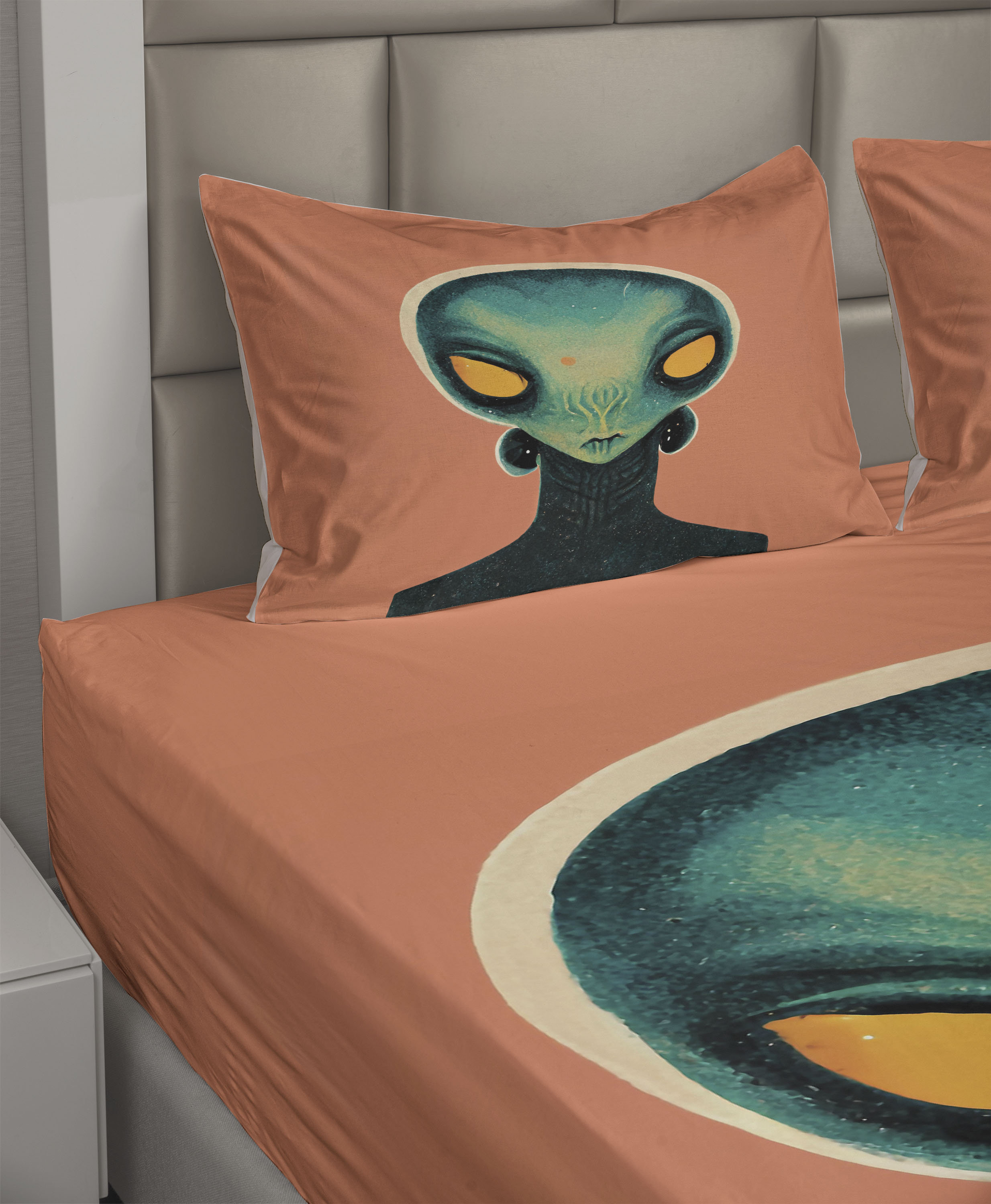 Ambesonne Alien Sheet Set Space Fantasy Character Art Burnt Sienna ...