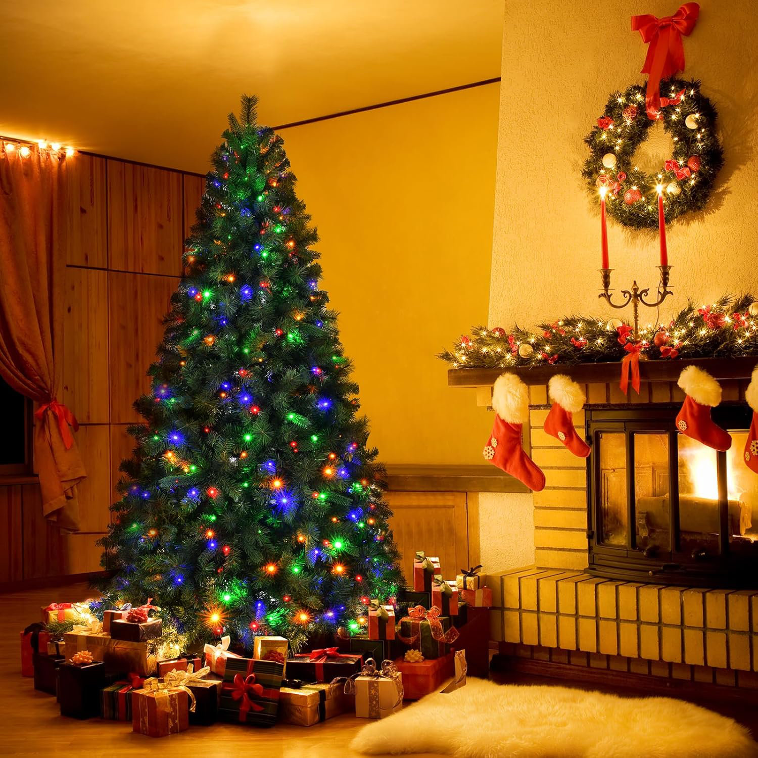 The Holiday Aisle® 7.5ft Pre-Lit Artificial Christmas Tree with 400 LED ...