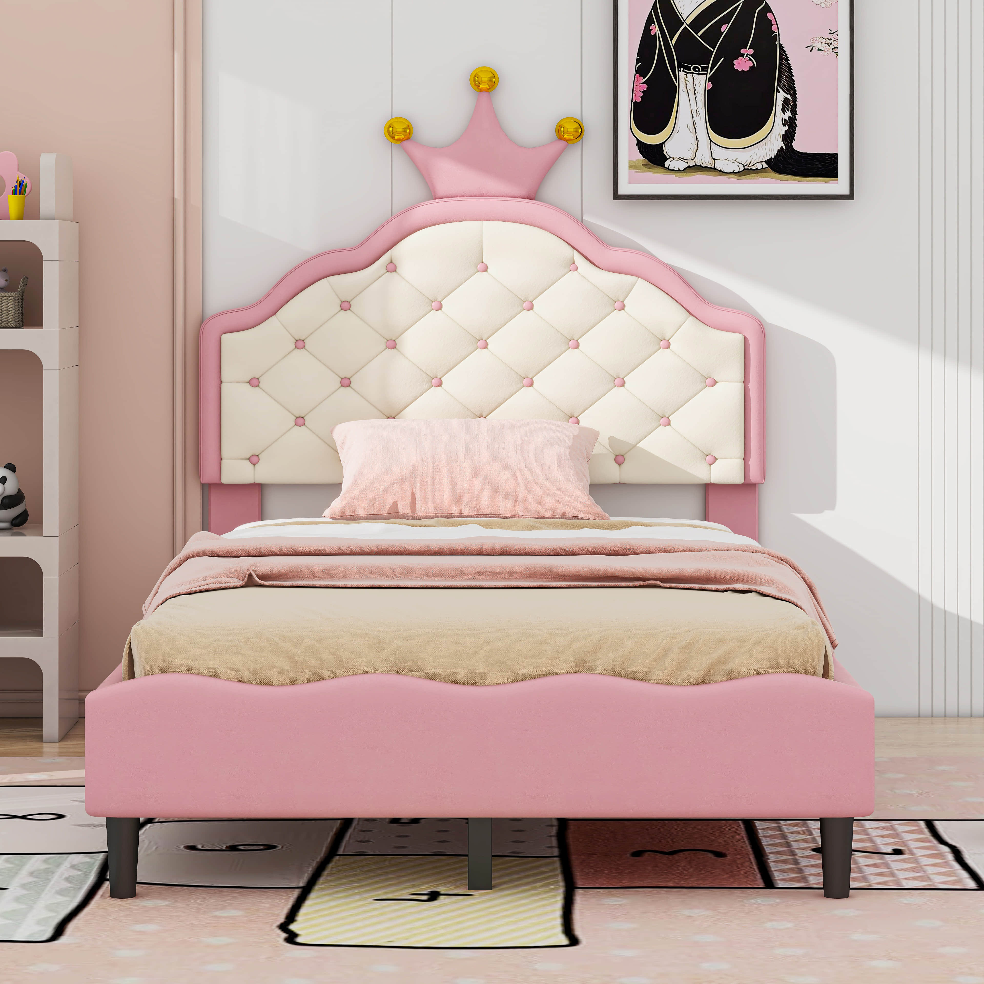 Cosmic Twin Size Upholstered Princess Bed With Crown Headboard Lovely ...