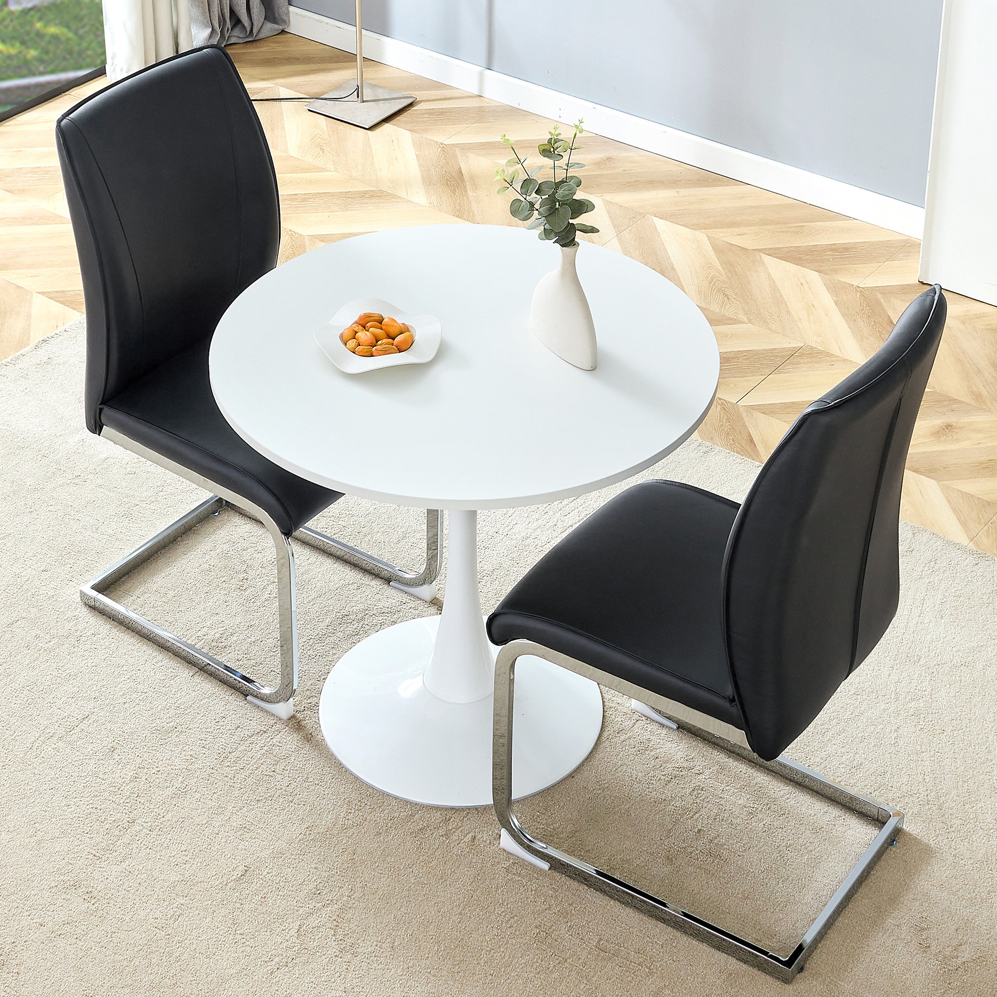 George Oliver Comfortable Round Mdf Table With Pu Leather Chairs Modern ...