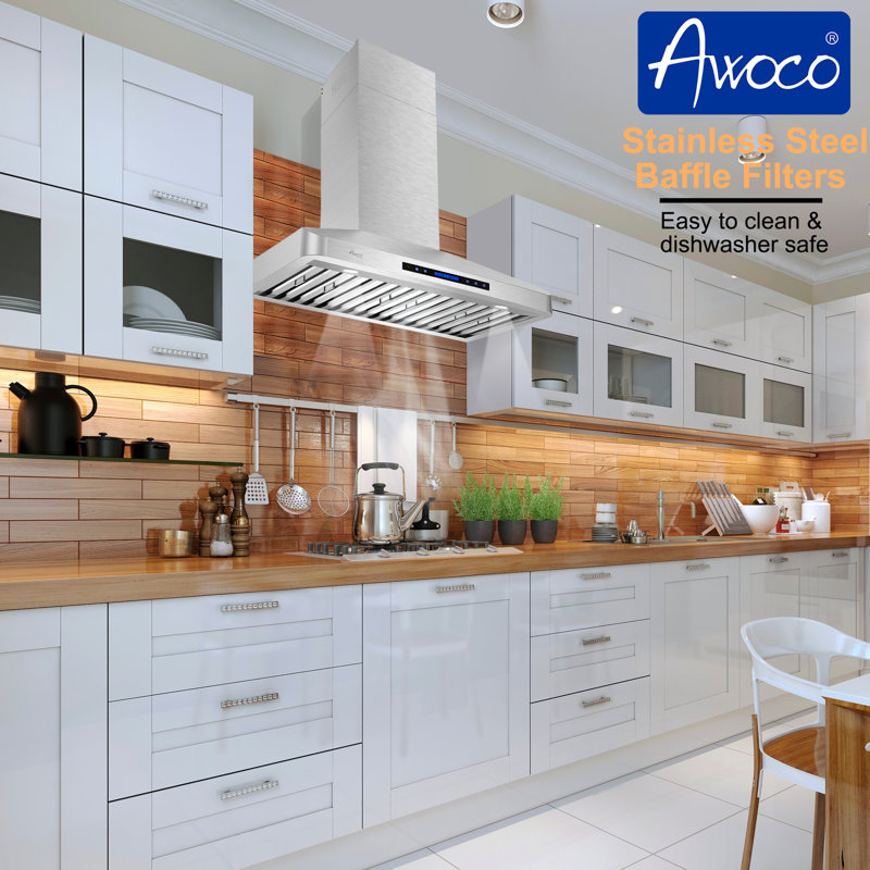 Awoco 36" 900 Cubic Feet Per Minute Ducted Wall Mount Range Hood with ...