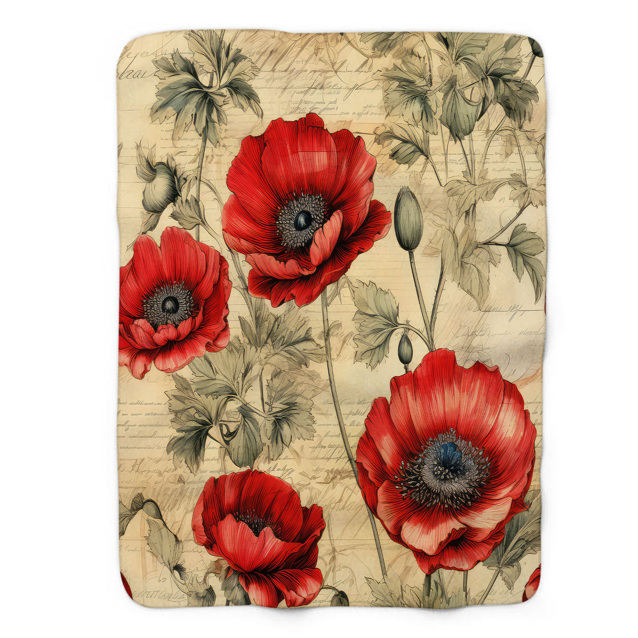 MentionedYou Scarlet Poppy Garden - 1 Piece Premium Sherpa Blan Throw ...