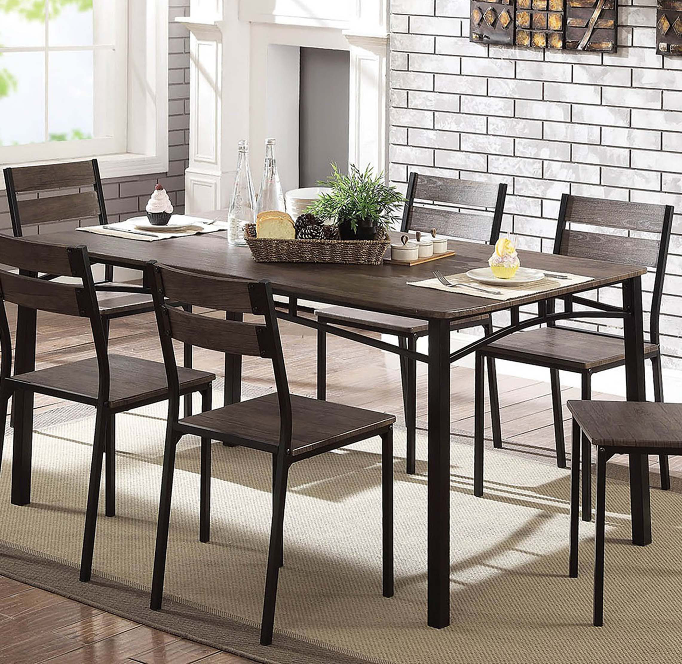 17 Stories Dining Room Industrial Style 7Pc Dining Set Table 4X Side ...