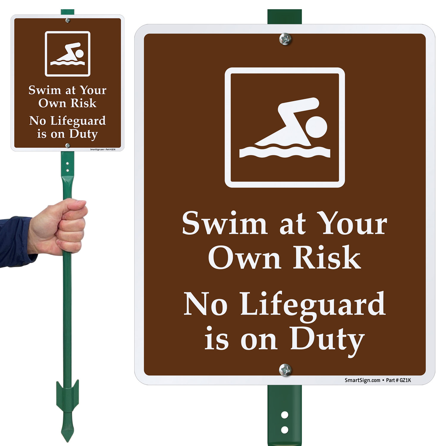 SmartSign Swim at Your Own Risk No Lifeguard Is on Duty Sign and Stake ...