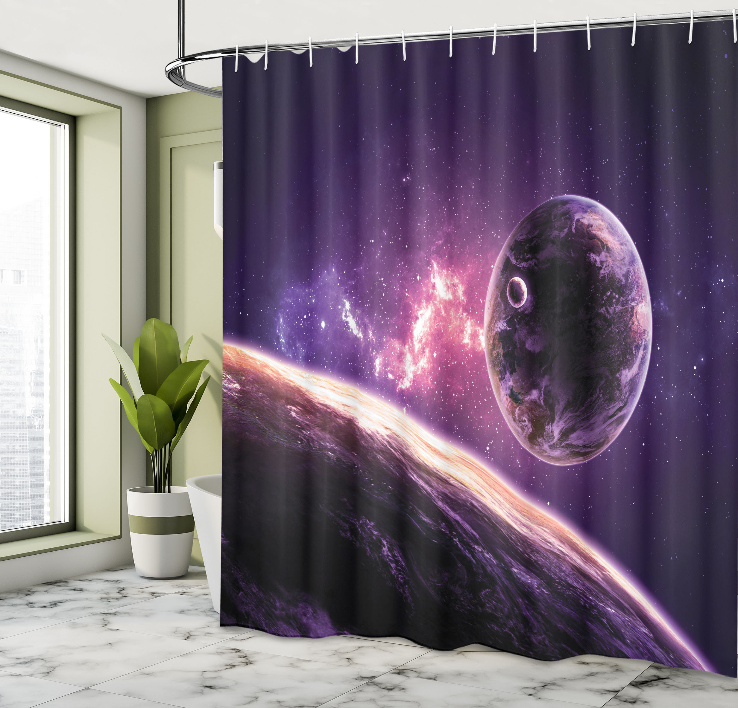 Ivy Bronx Galaxy Shower Curtain Nebula Celestal Cornet Magenta Mauve ...