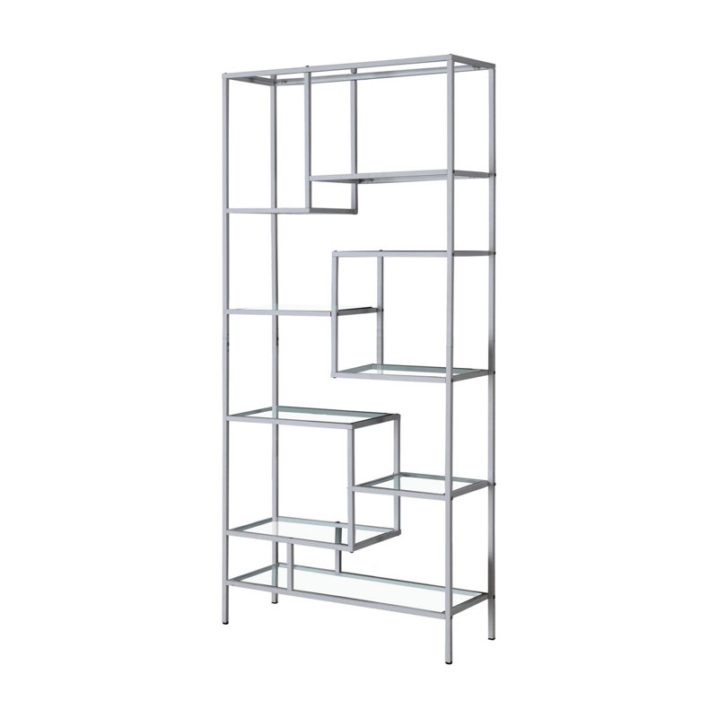 Benjara Ziu Accent Bookshelf Etagere, Asymmetrical Glass Shelves ...