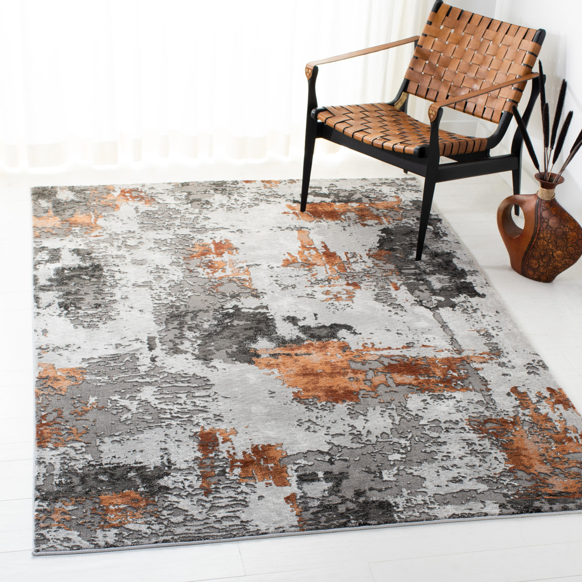 Steelside™ Ettinger Abstract Gray/Orange Area Rug & Reviews | Wayfair