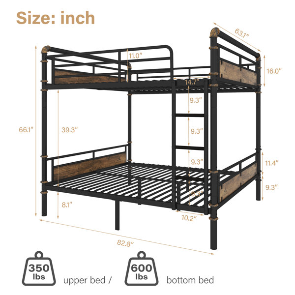 Mason & Marbles Queen Over Queen Metal Bunk Bed, Detachable Bunk Beds ...