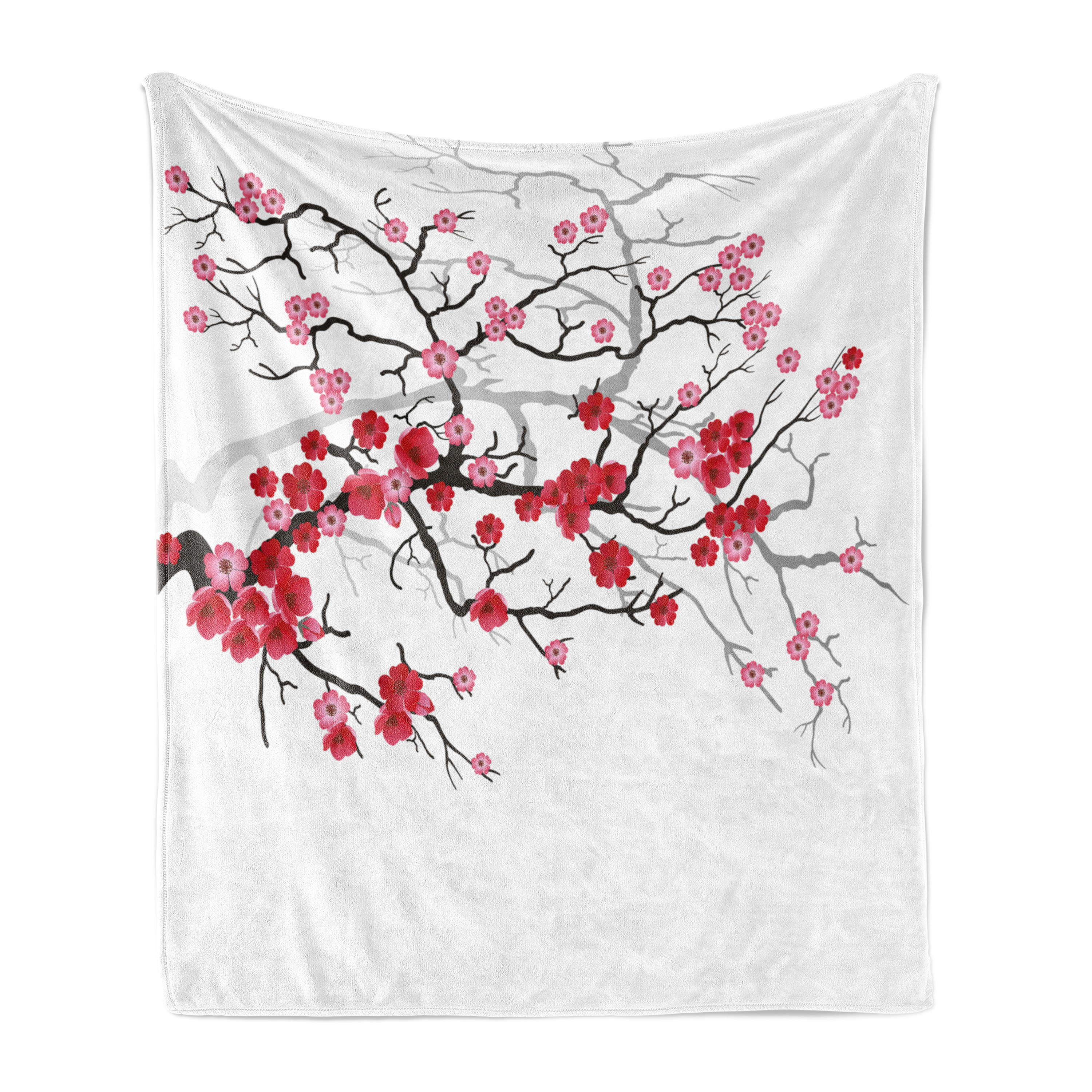 Ambesonne Japanese Fleece Throw Blanket Blossoms Sakura Plant Dark ...