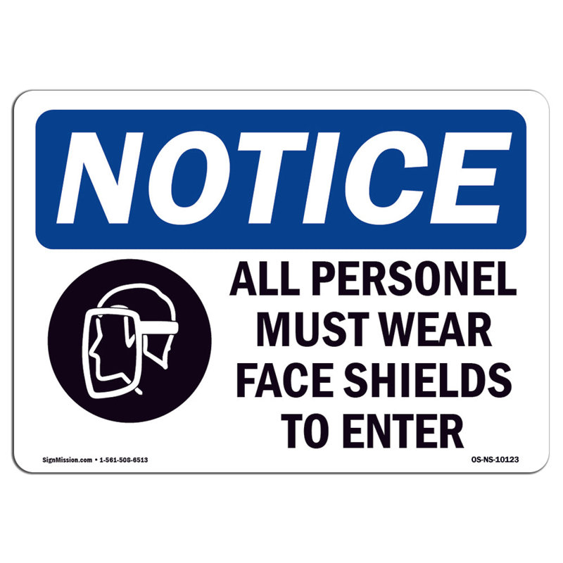 SignMission OSHA Notice - All Personnel Must Wear Face Sign With Symbol ...