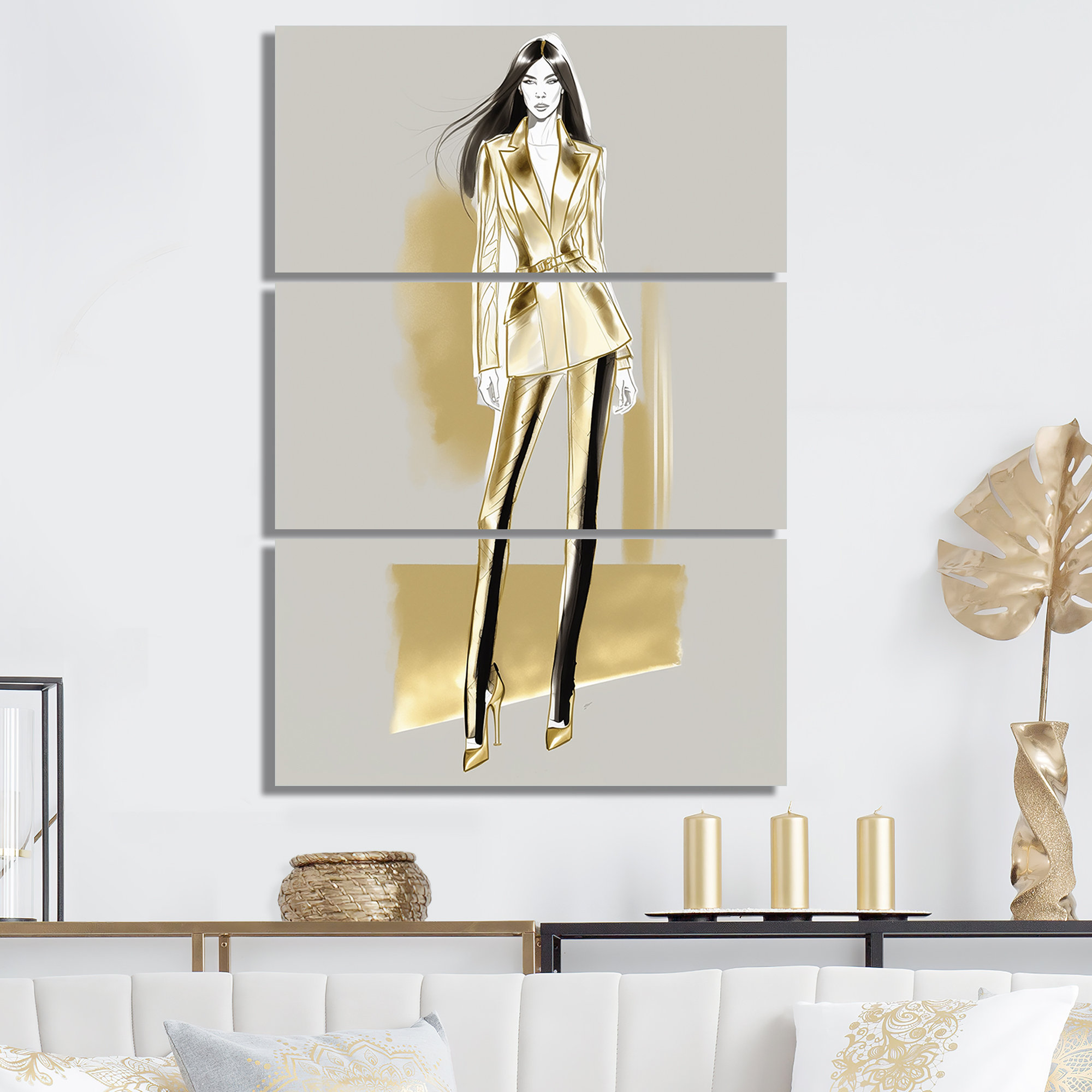 Mercer41 Fashion Model In Retro Gold Design I - Fashion Woman Canvas ...