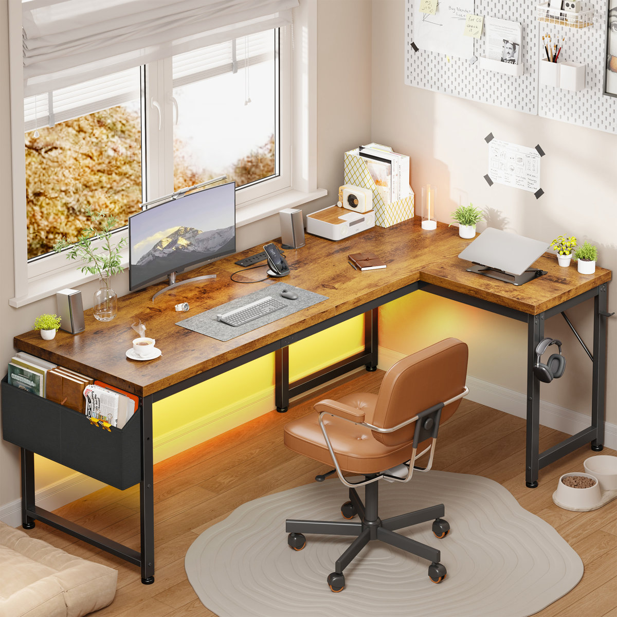 Wrought Studio™ Heavy Duty L-Shaped Home Office Computer Desk with 2 ...