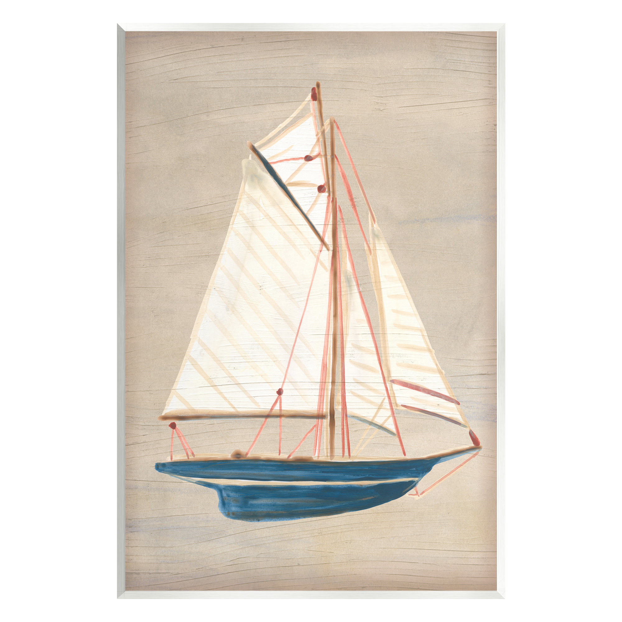 Stupell Industries Az-918-Framed Rustic Blue Sailboat On Canvas by June ...