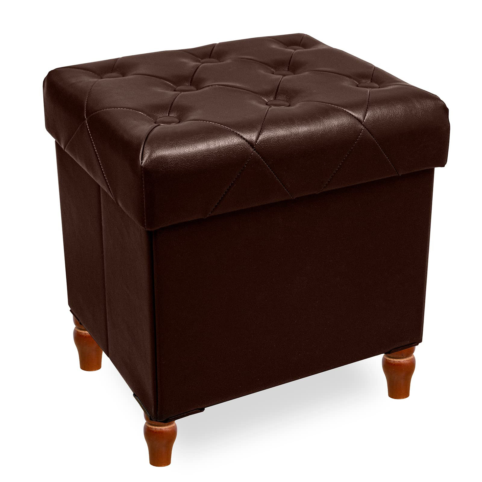 Lark Manor™ Folding Storage Ottoman Cube PU Leather Footstool With Wood ...