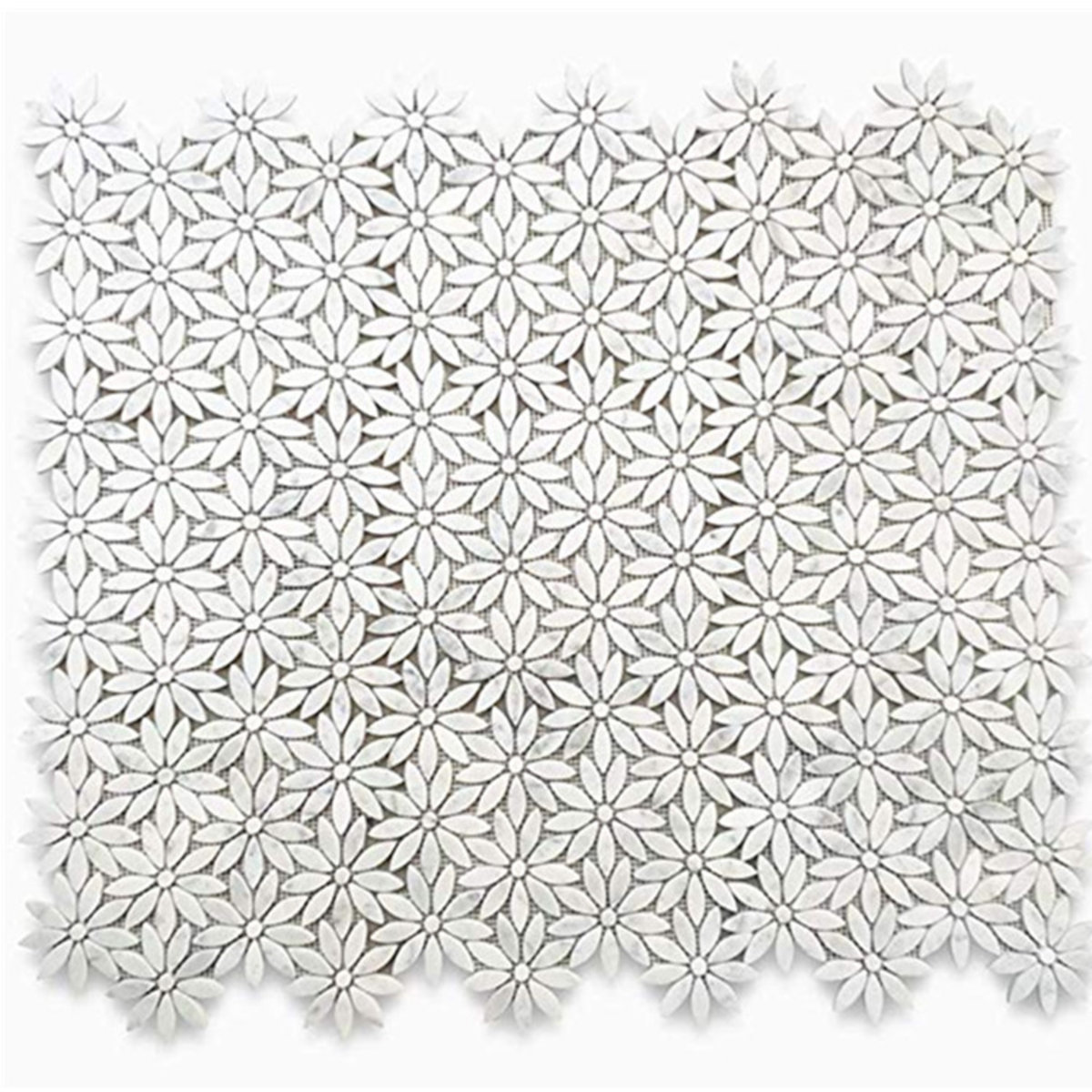 Porpora 12” x 12” Carrara White Daisy Flower Mosaic Marble Tile Sheets ...