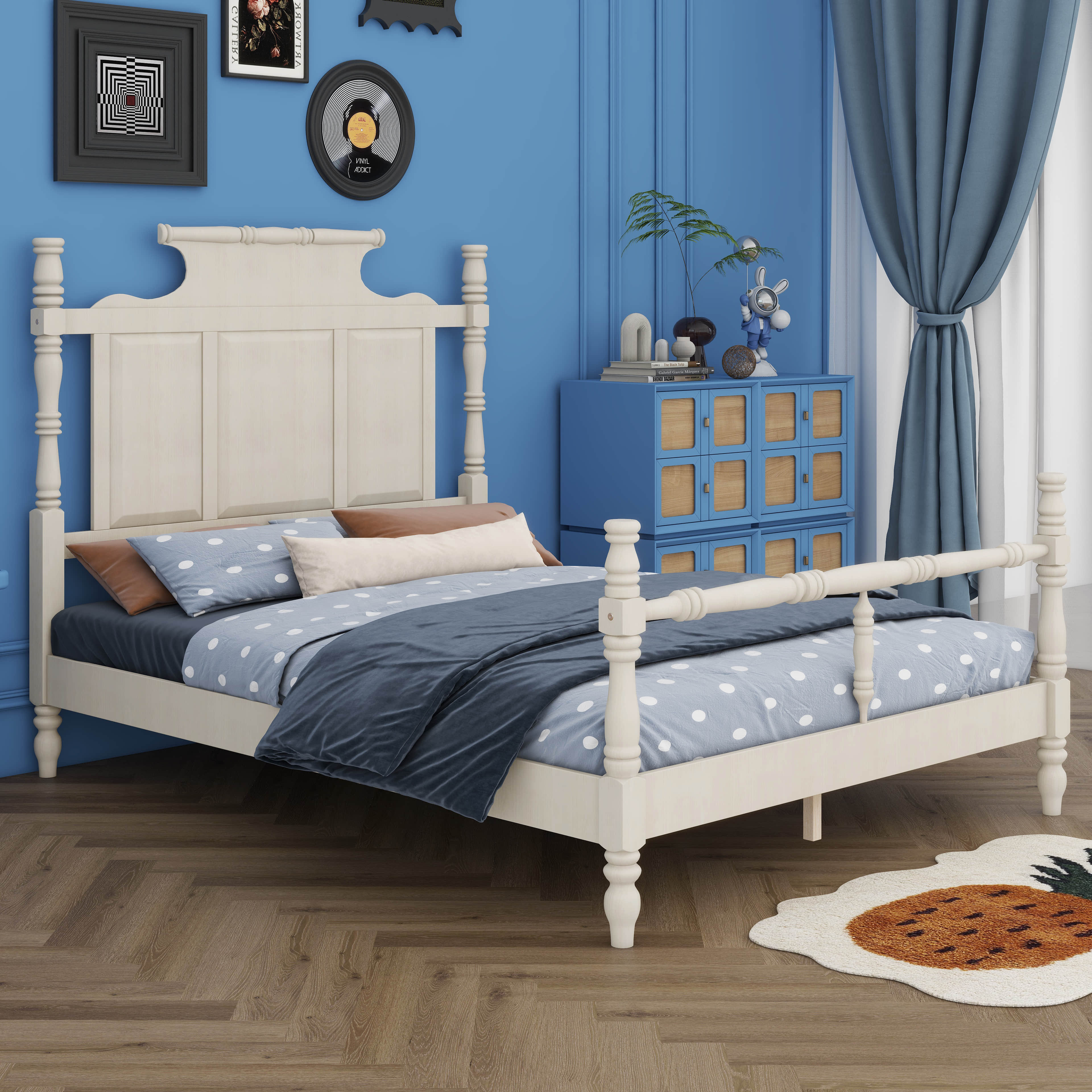 Alcott Hill® 4 Post Bed Frame, Wood Antique Bed Frame With 56.9" High ...