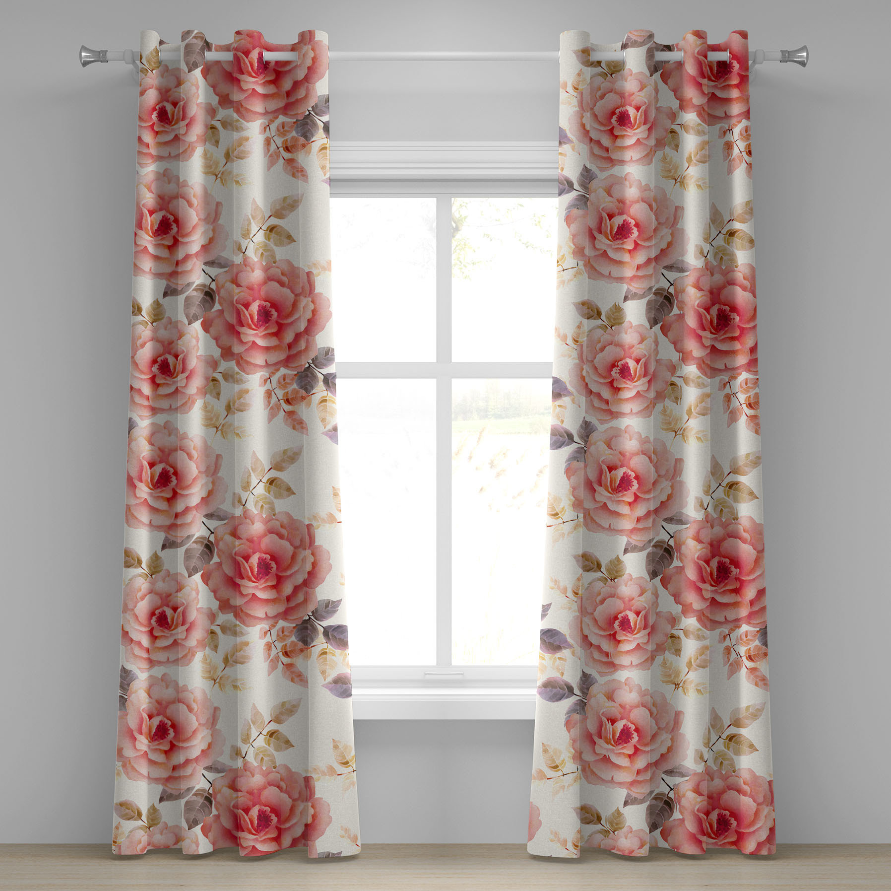 East Urban Home Rosetta Grommet Curtain Vintage Rose Floral Boho Coral ...