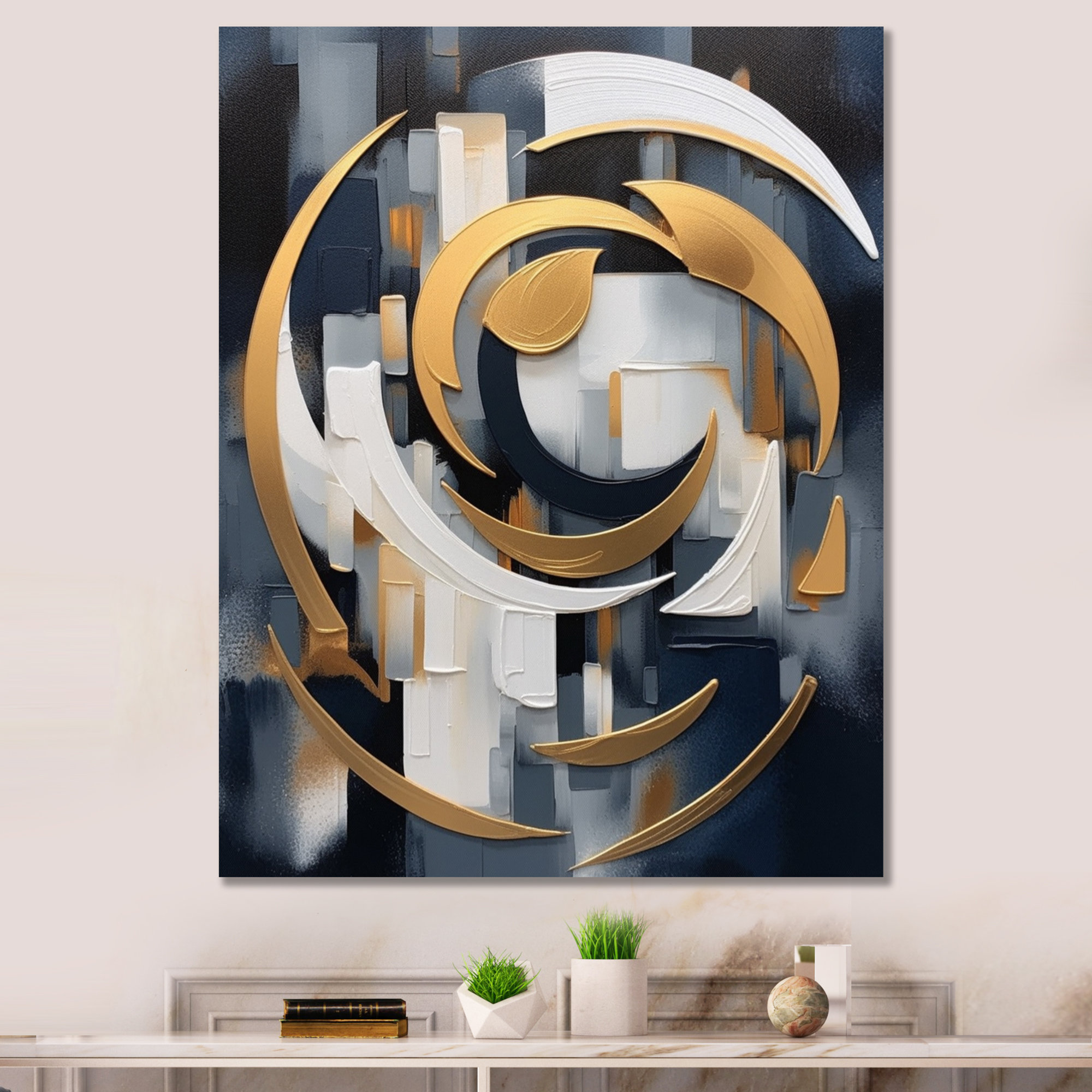 Ivy Bronx Gold White Shapes In Harmony On Canvas Print - Wayfair Canada