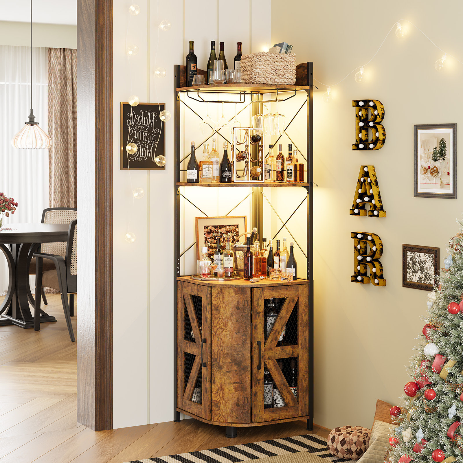 Gracie Oaks Armoire de bar 63 po avec lumières DEL et prise, armoire à ...