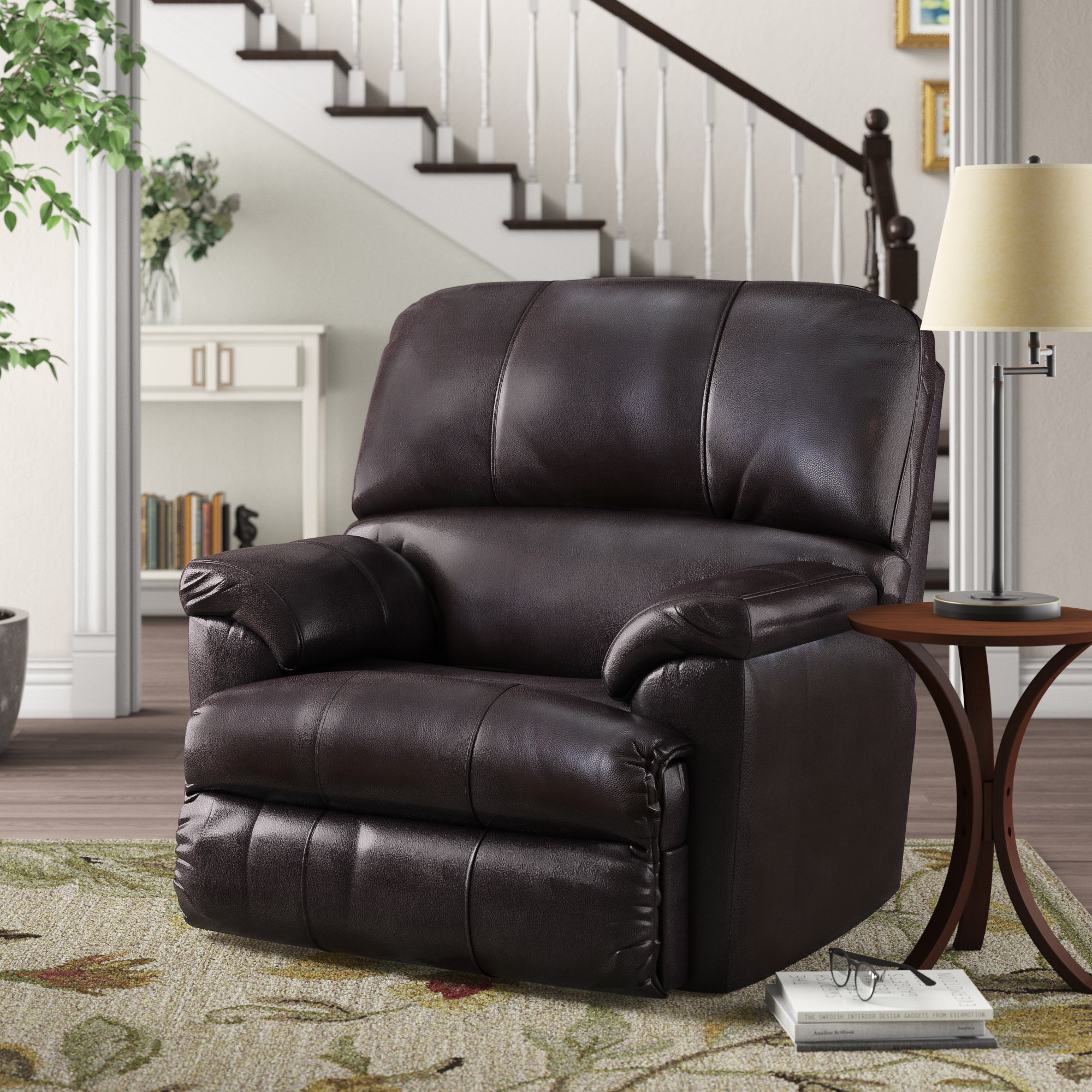 Steelside™ Auckland 42" Wide Genuine Leather Manual Standard Recliner ...