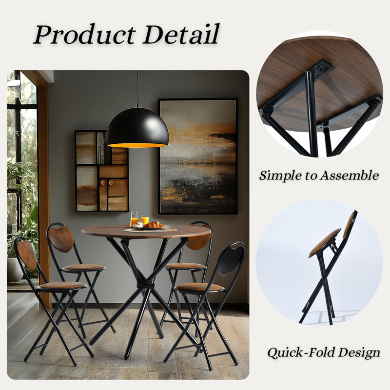 17 Stories 5-Pieces Compact Kitchen Dining Set with Folding Chairs and ...