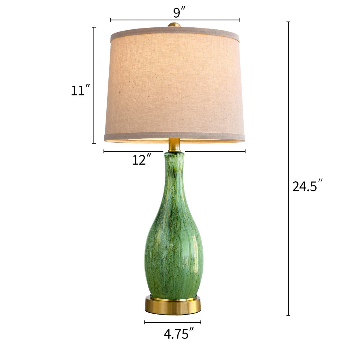 Mercer41 24.5"modern Table Lamp Set, Gradient Green Art Glass Bedside ...