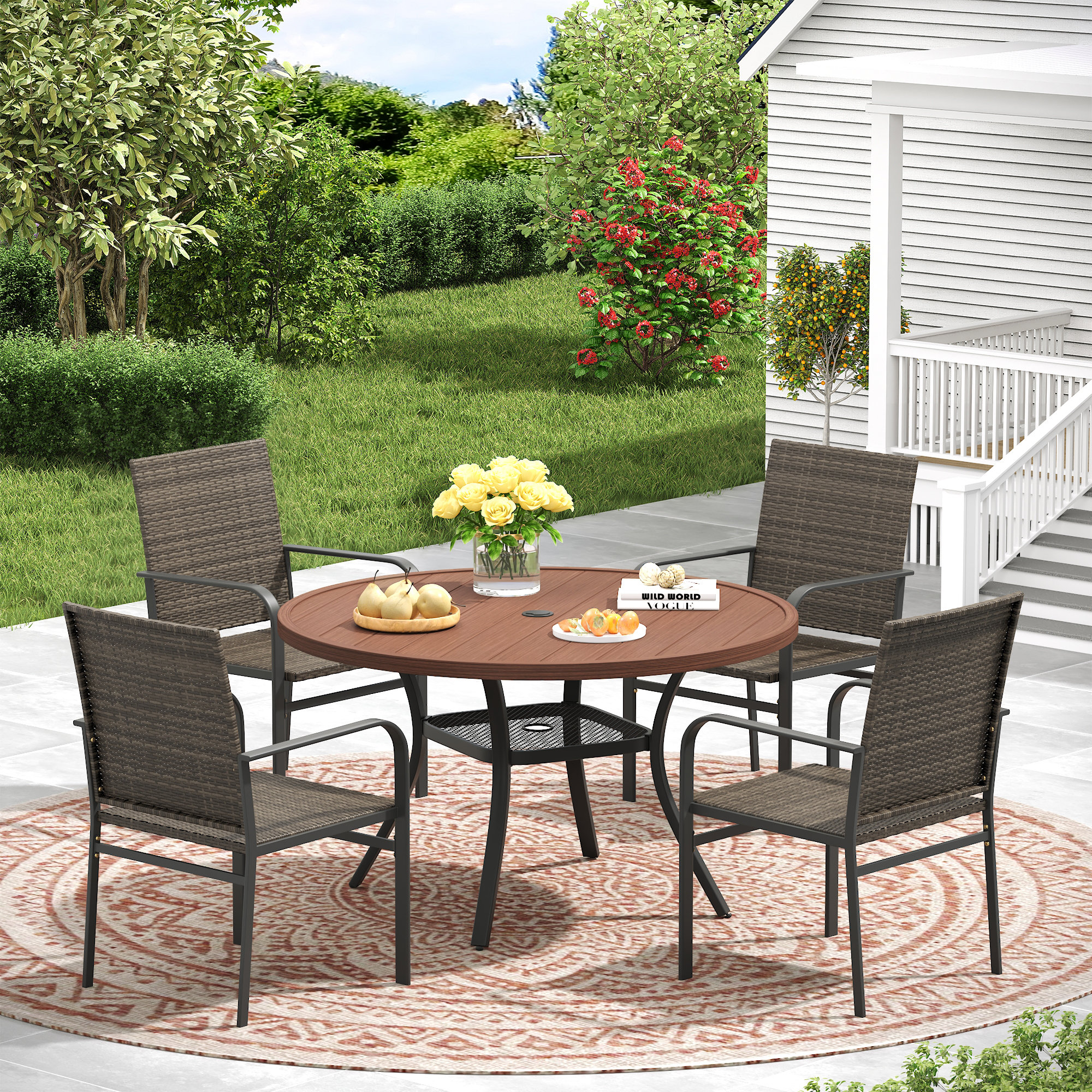 Lark Manor™ 4-Person Patio Dining Set with Round Metal Dining Table and ...