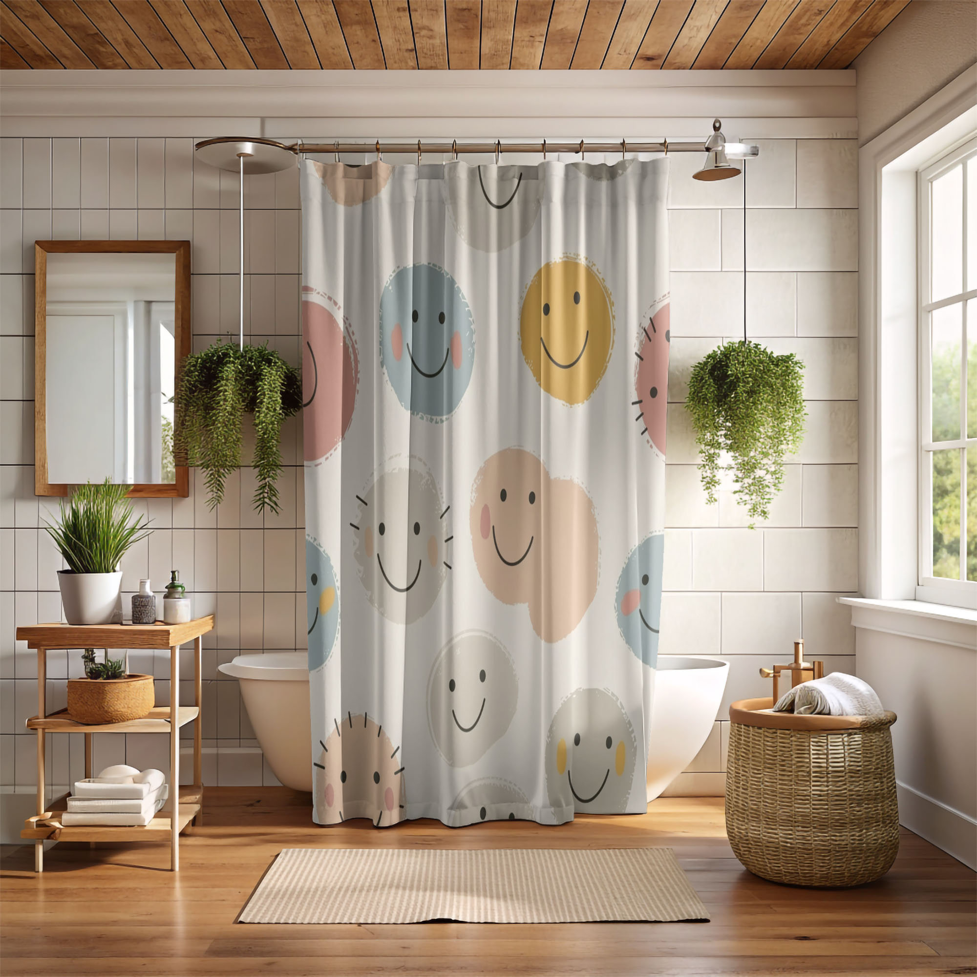 East Urban Home Colorful Smiley Patterns - 1 Piece Standard Shower ...