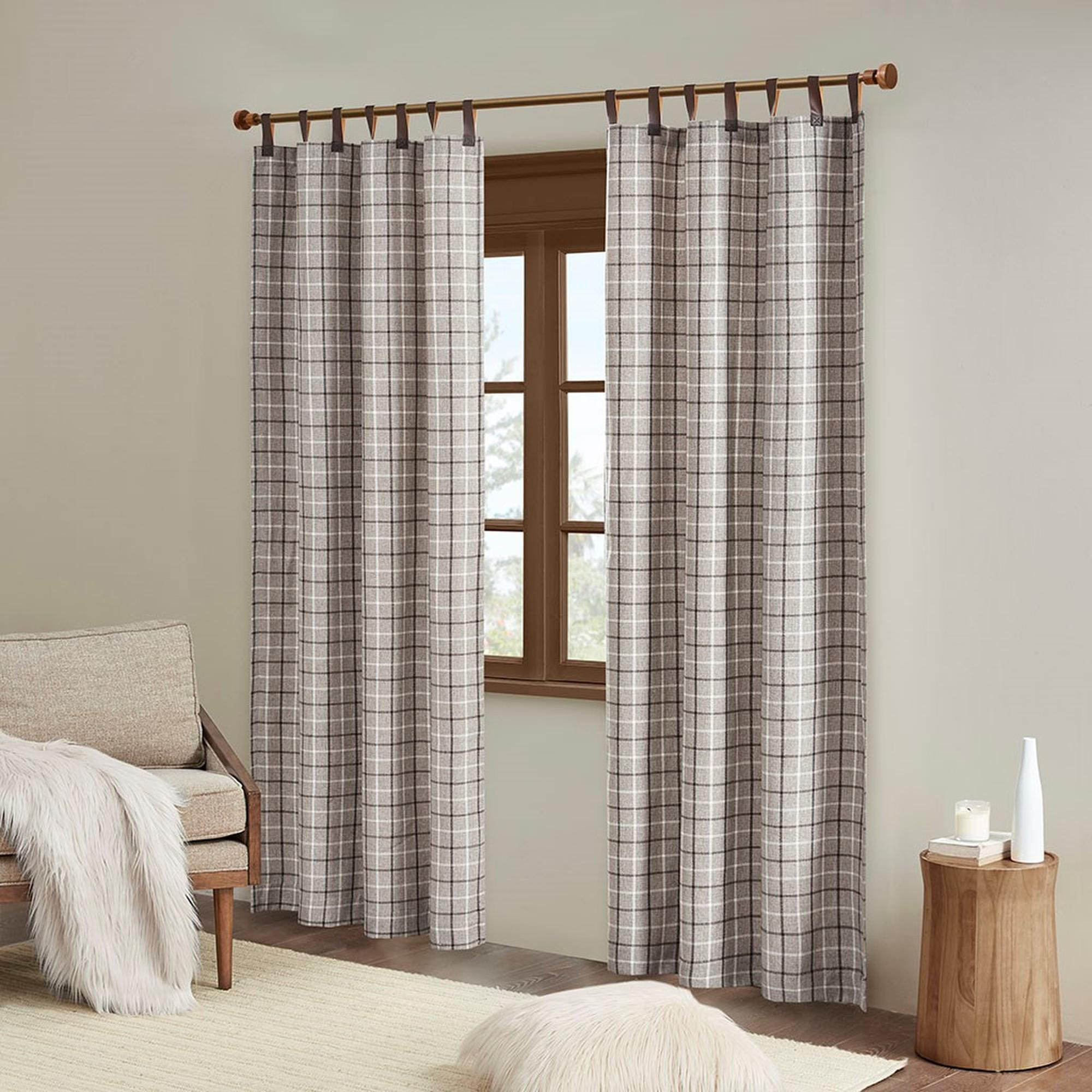 One Allium Way® 50x84" Plaid Tab Top Curtain Panel with Fleece Lining ...