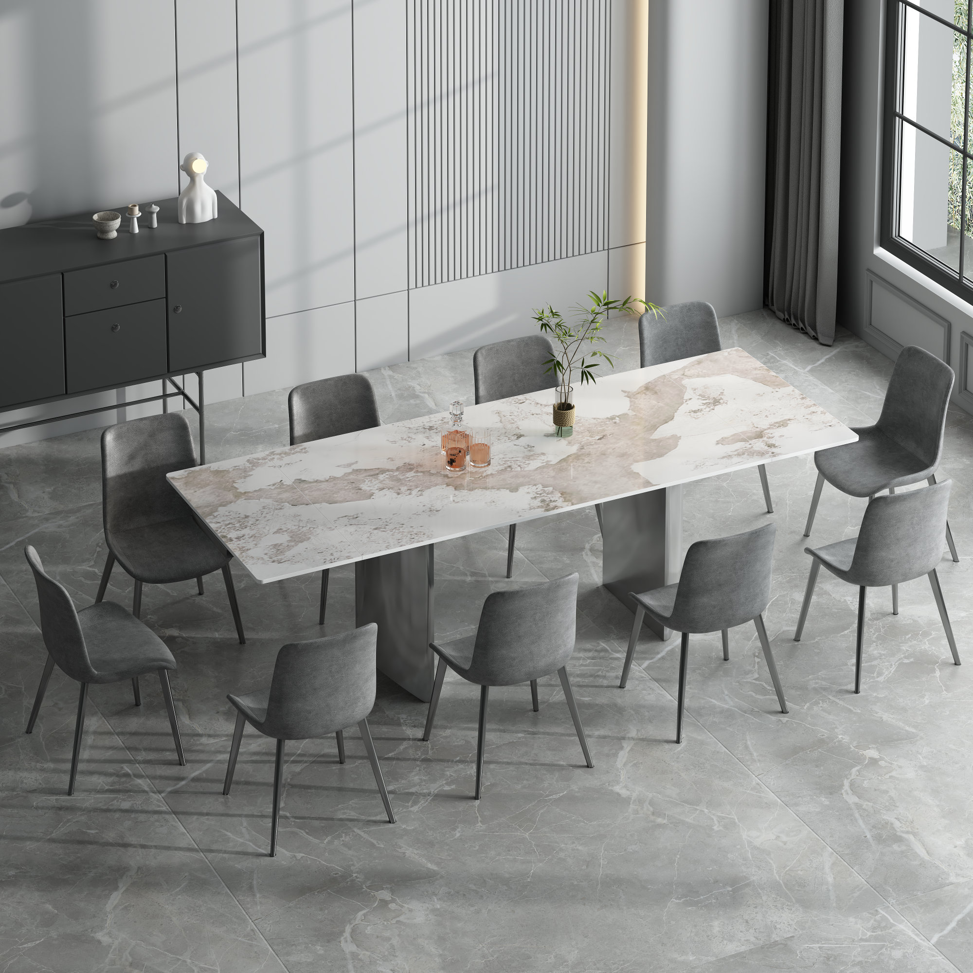 Orren Ellis 10-piece Extendable Sinstered Stone Double Pedestal Dining ...