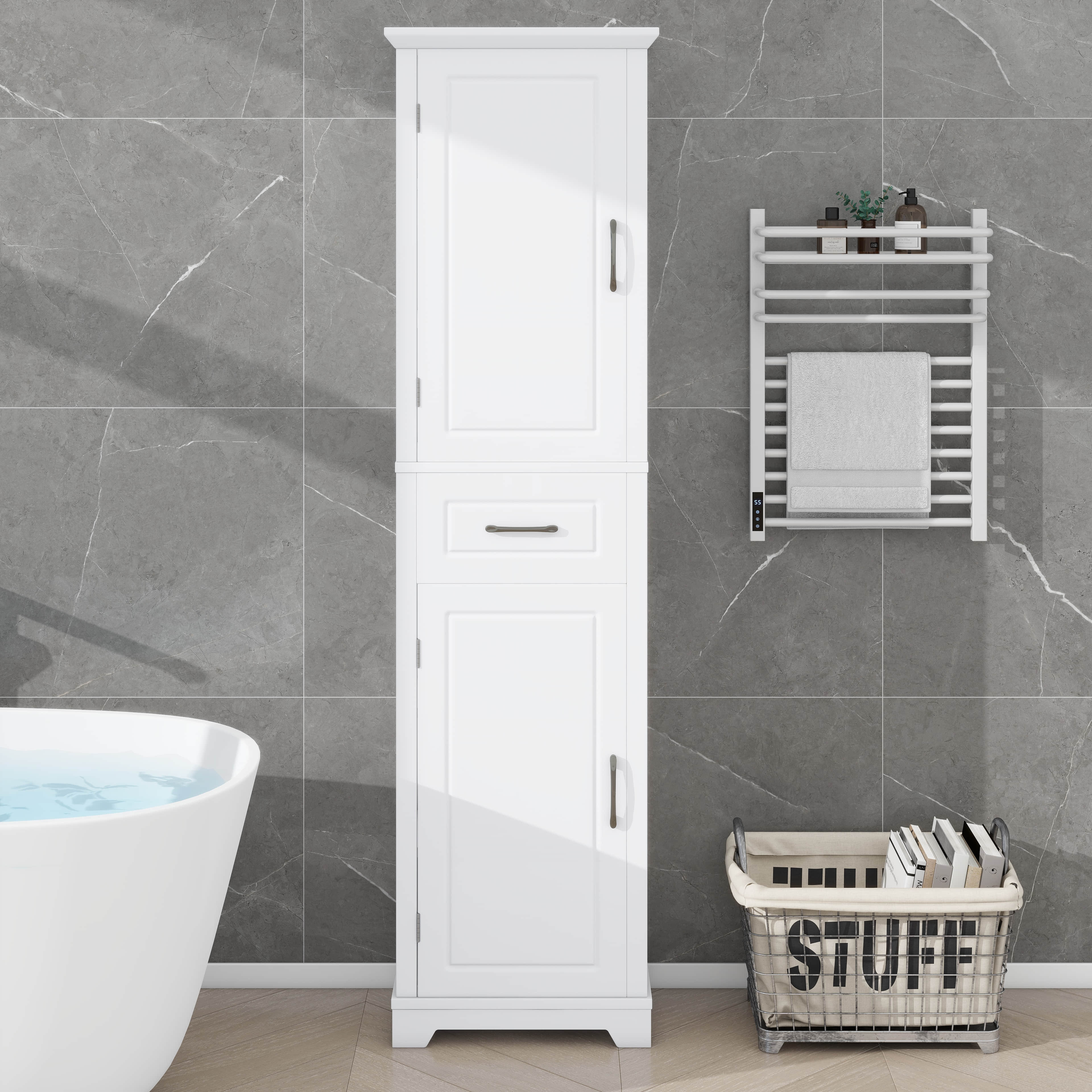 Hokku Designs Bathroom Towering Storage Cabinet Floor Stand Alone Unit ...