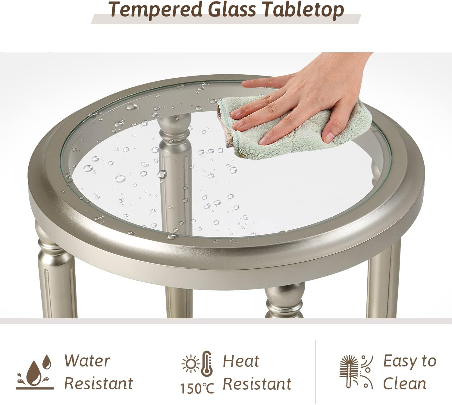 House of Hampton® COSIEST Modern Round End Table, 2-Tier Champagne Side ...