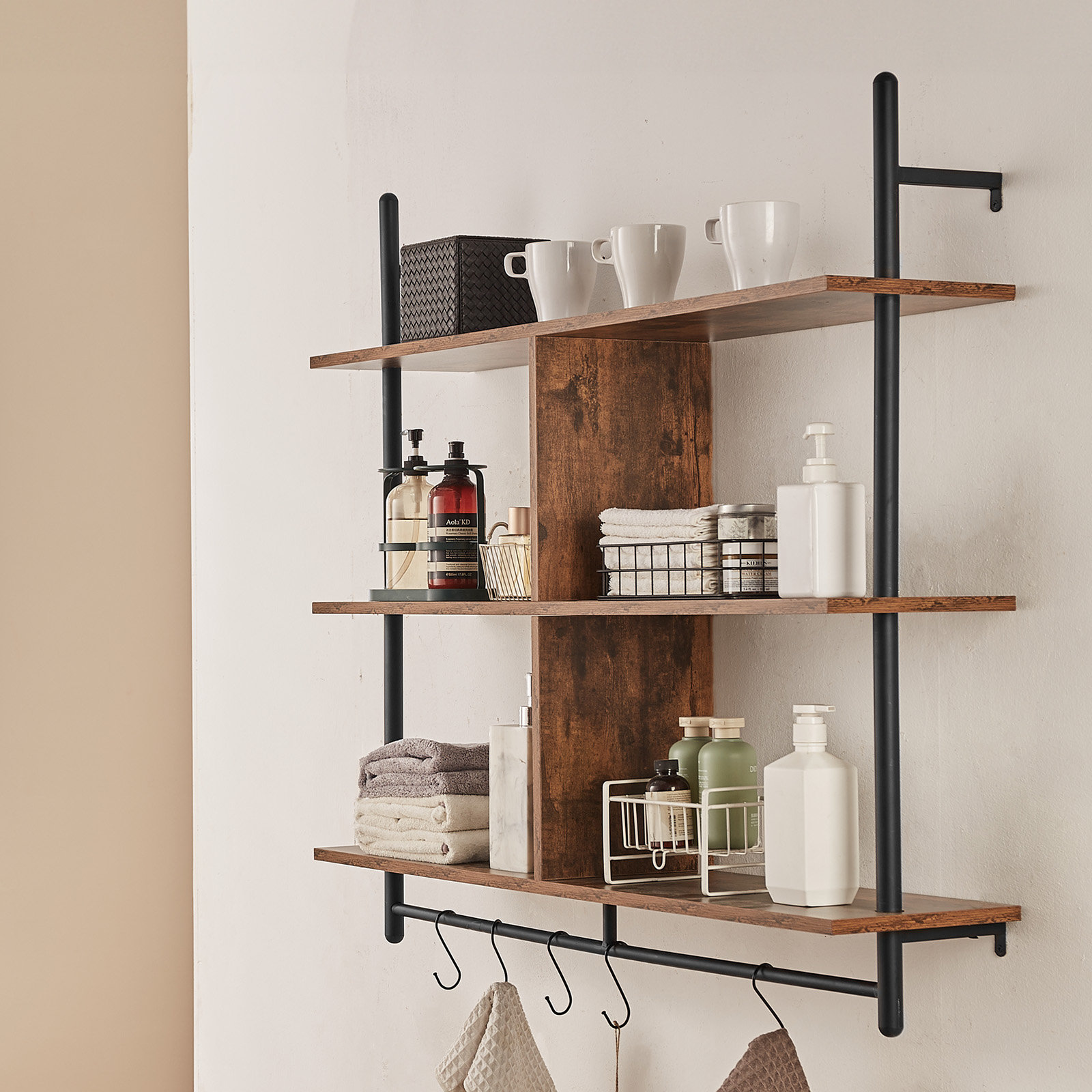 17 Stories Industrial Pipe Shelf 3 Tier 41.5x9.84in Wall-Mount for ...