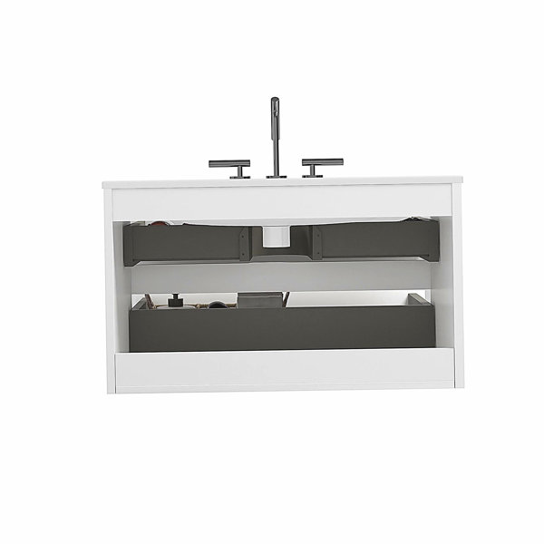 Ivy Bronx 36-inch white glossy wall-mounted bathroom countertop with ...