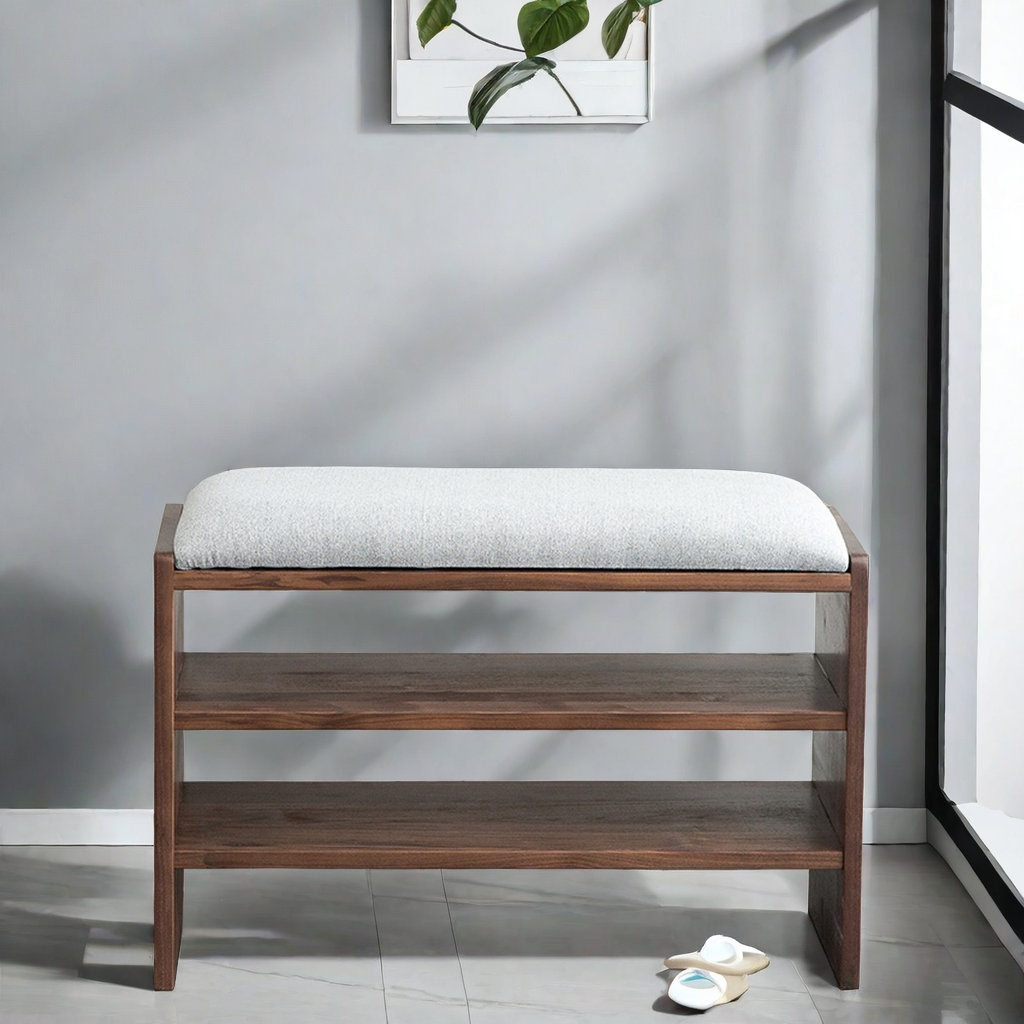 DICIXA Black Walnut Shoe Changing Stool 8 Pair Solid Wood Shoe Storage ...