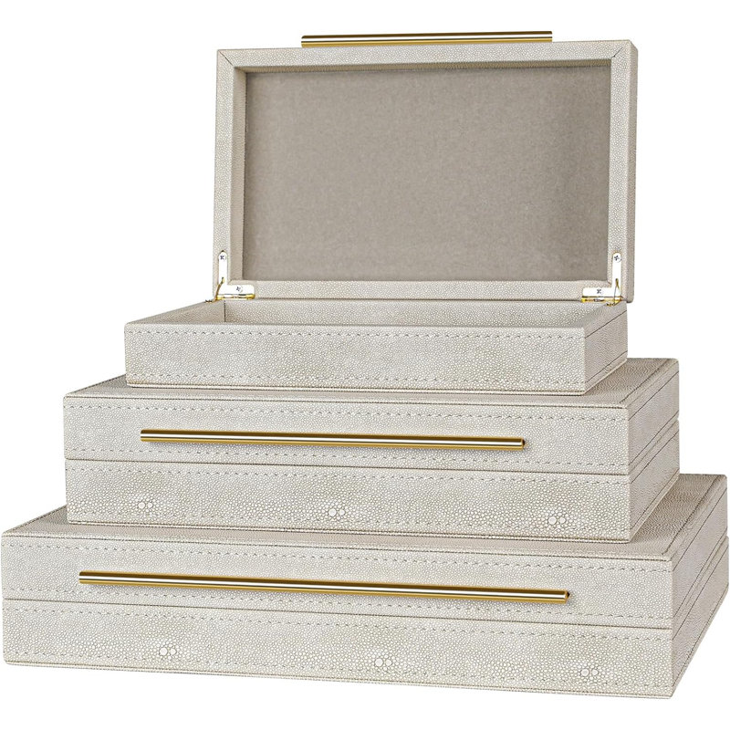 Latitude Run® Set Of 3 Ivory Shagreen Decorative Boxes | Wayfair