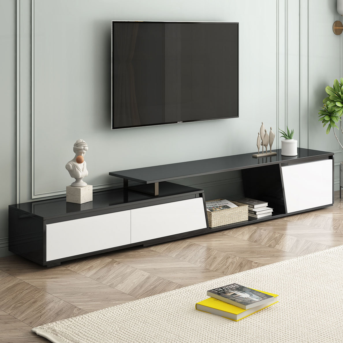 Brayden Studio® Extendable TV Stand, TV Cabinet with 2 Drawers and 1 ...