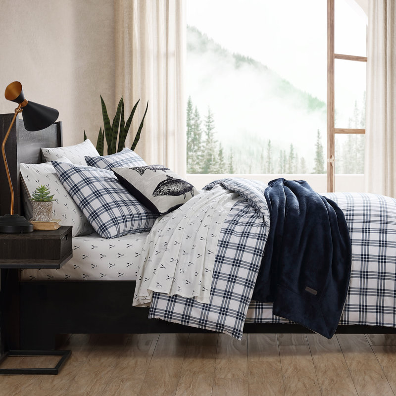 Eddie Bauer Basic Plaid Navy Cotton Percale Duvet Cover Set | Wayfair