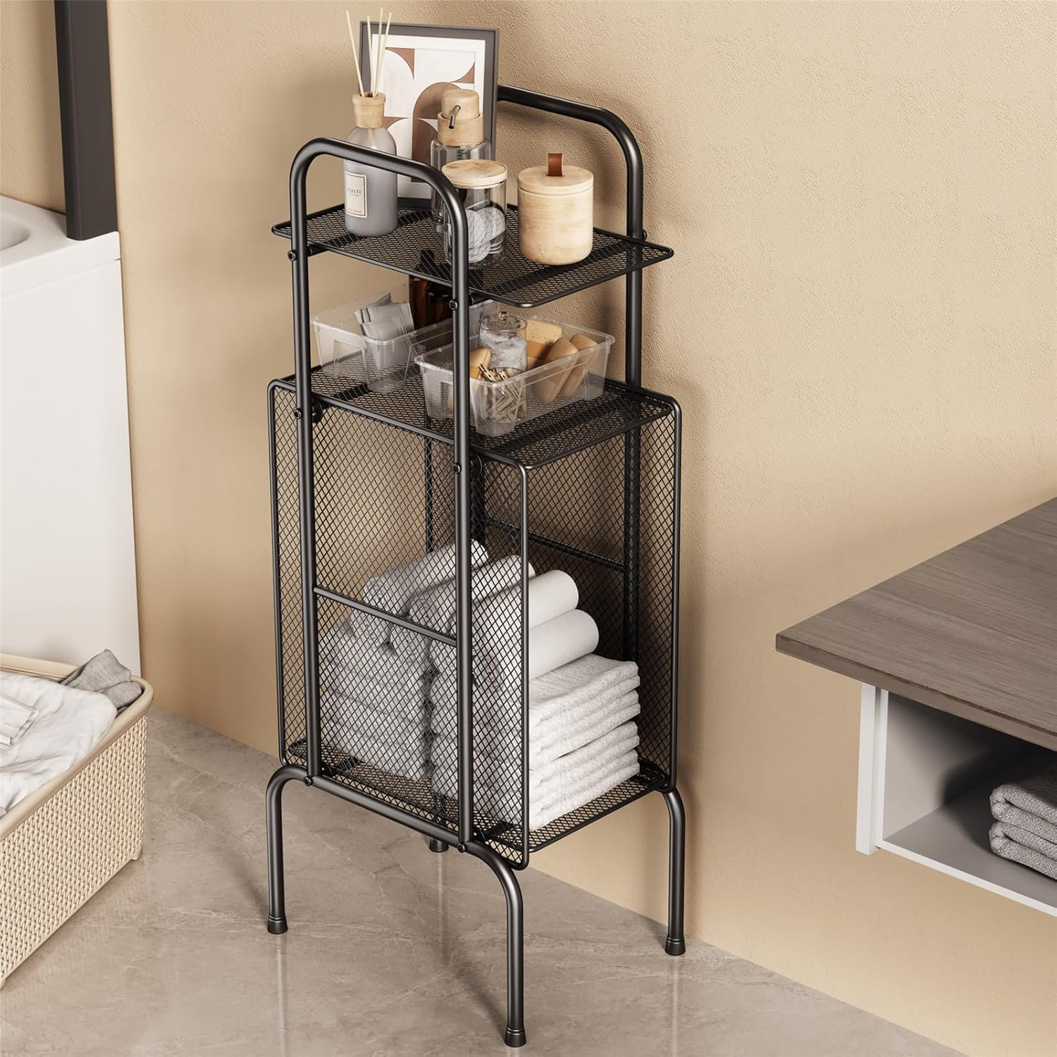 Ebern Designs 3 Tier Bathroom Shelves Freestanding Rustproof Metal ...
